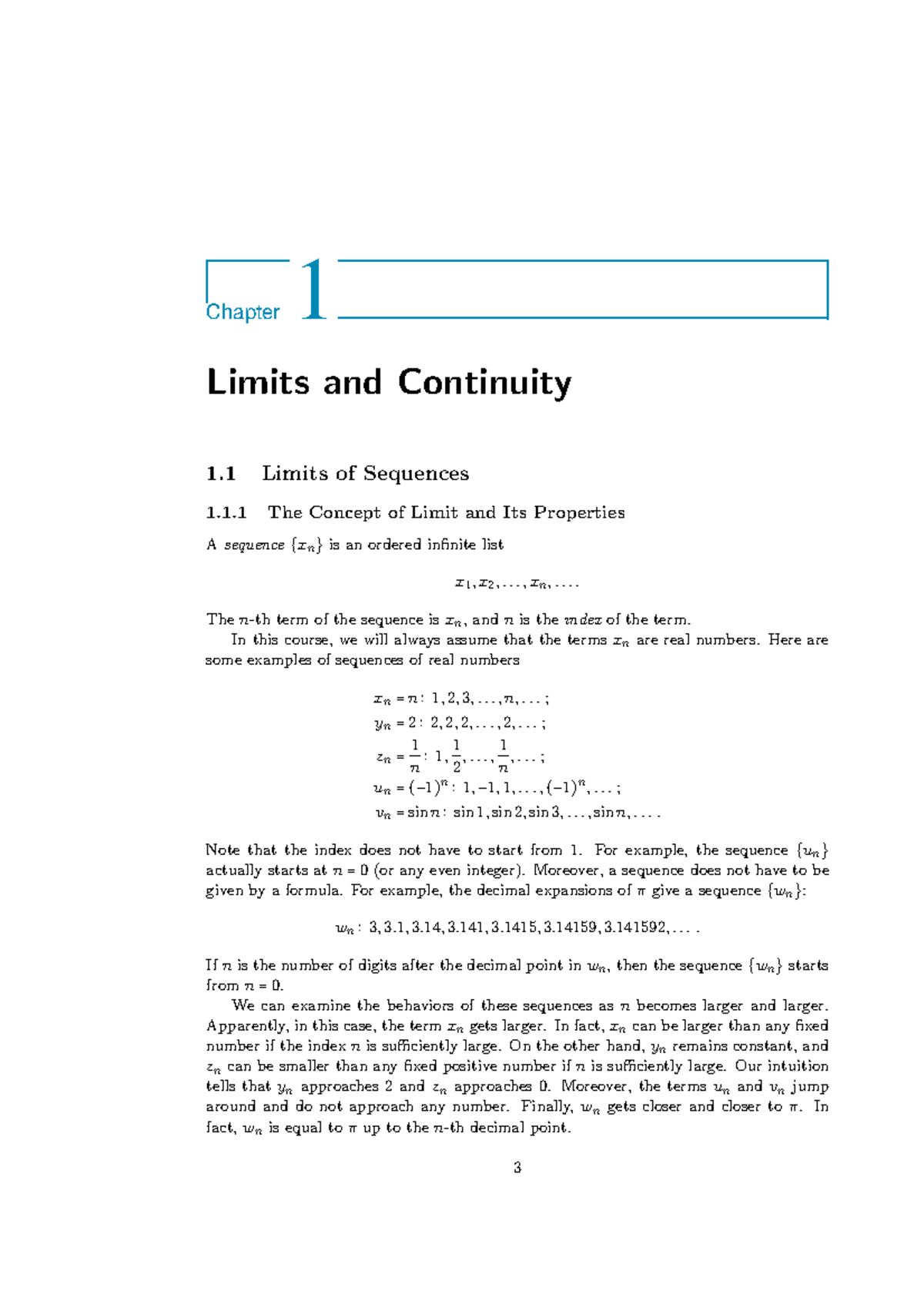 Section 1 - sequences - Chapter 1 Limits and Continuity 1 Limits of Sequences 1.1 The Concept of ...