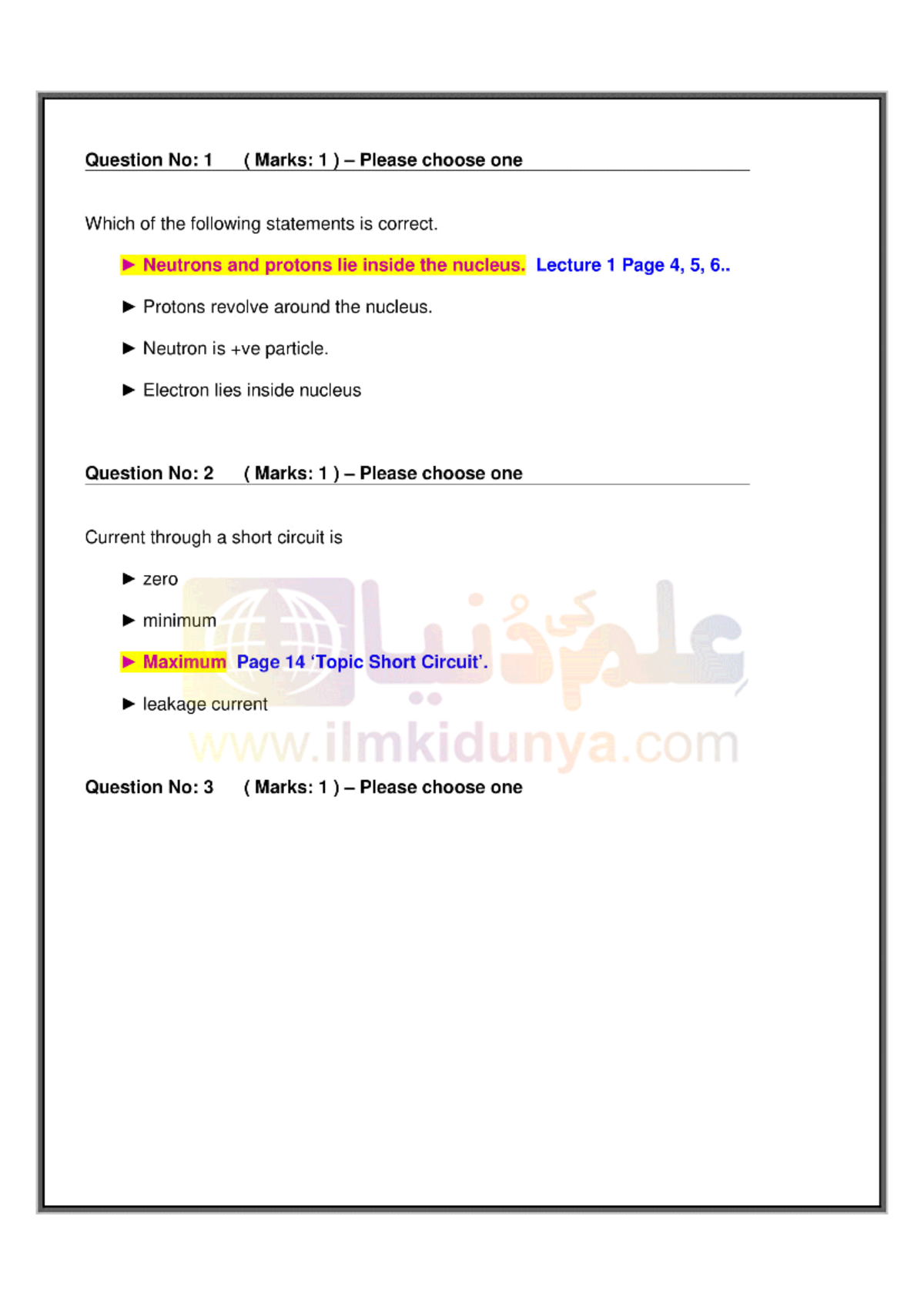 Virtual University PHY301 Circuit Science Mid Term 2009 Objective Solved Past Papers by Moaaz ...