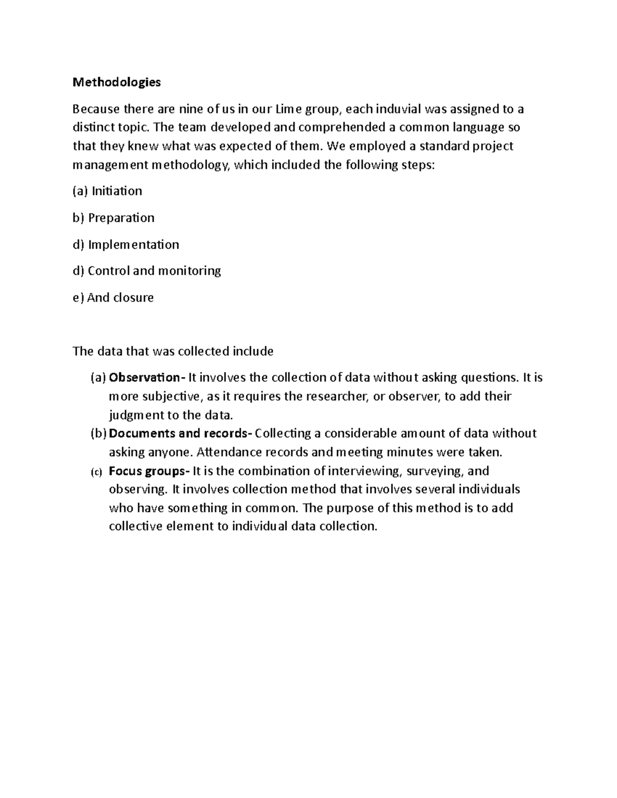 Methods Used Lecture Notes Methodologies Because There Are Nine Of Us In Our Lime Group