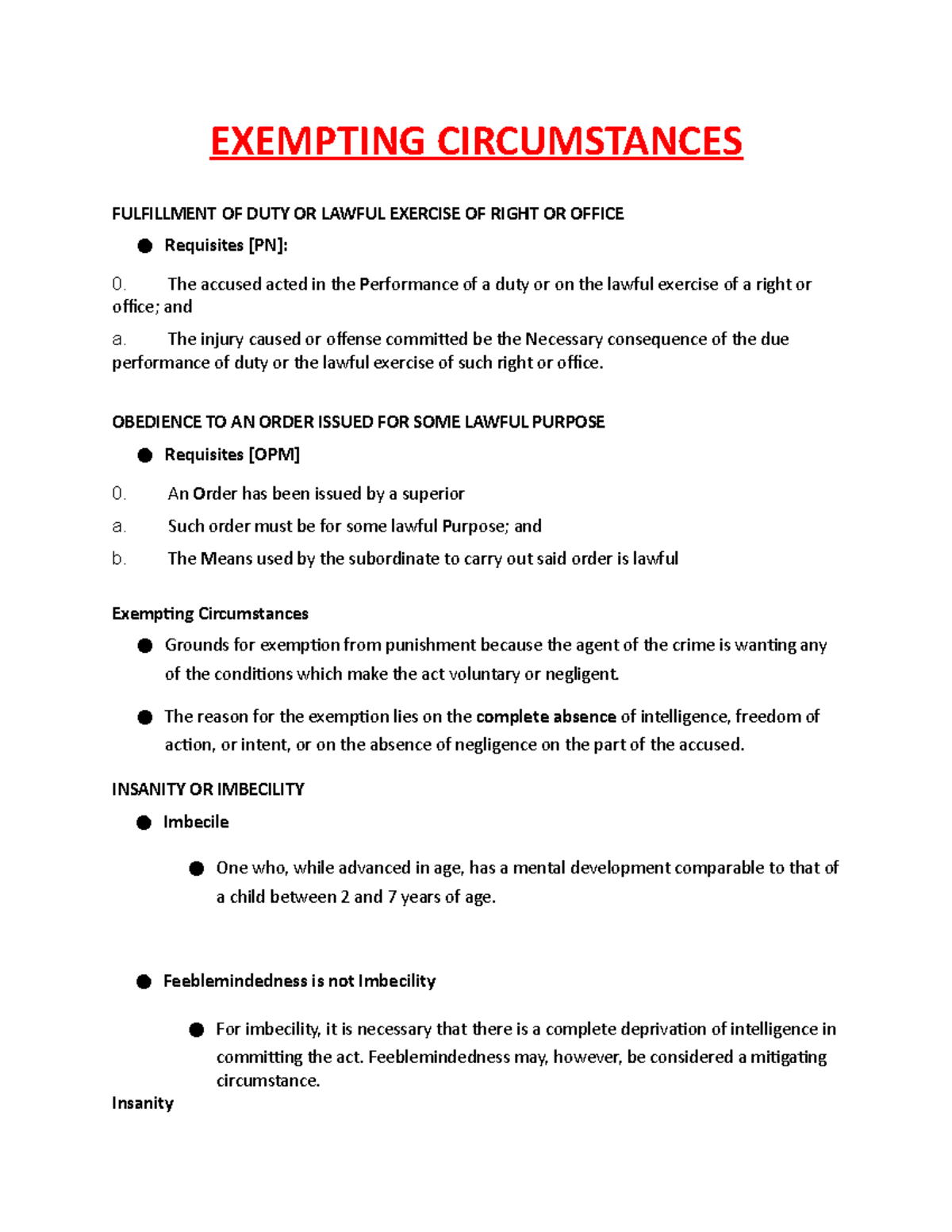 Exempting Circumstances - EXEMPTING CIRCUMSTANCES FULFILLMENT OF DUTY ...