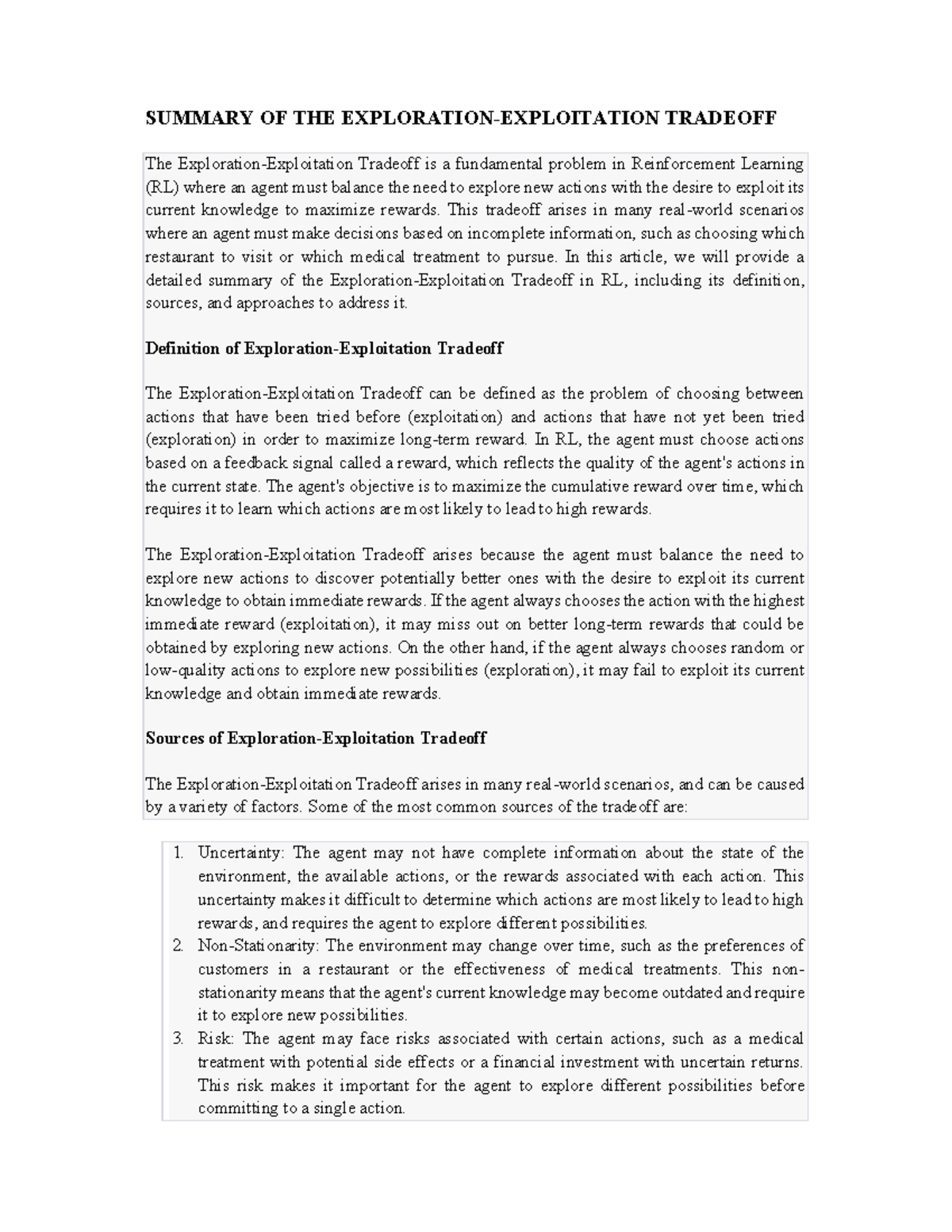 Summary of The Exploration- Exploitation Tradeoff - SUMMARY OF THE ...