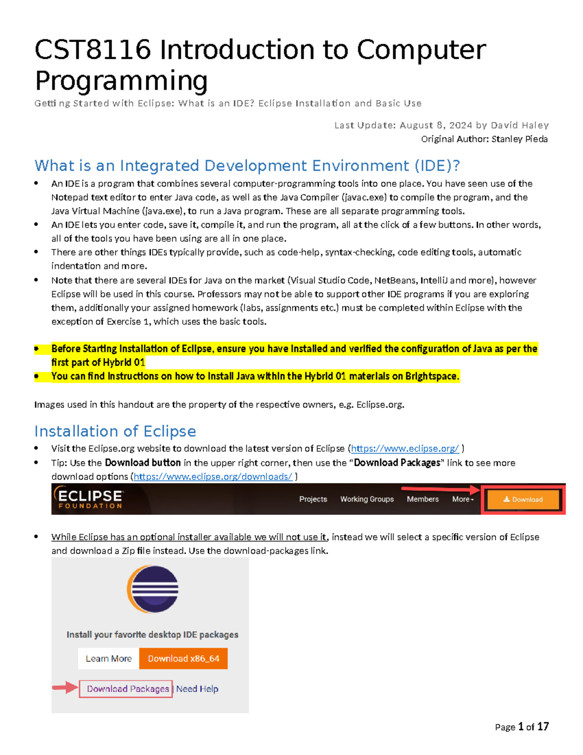 Step 04 Getting Started With Eclipse Sep 2024 Update V2 Cst8116 Introduction To Computer