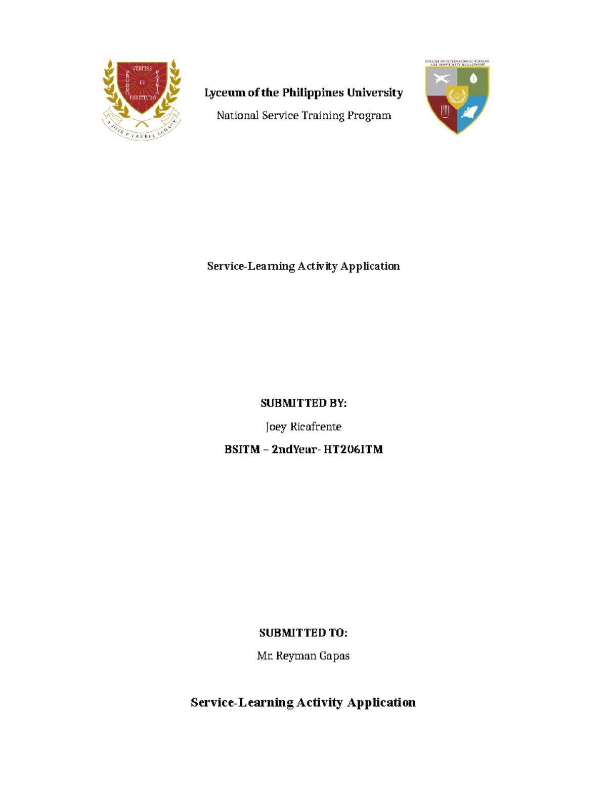 Prelim Activity Ricafrente NSTP - Lyceum of the Philippines University ...