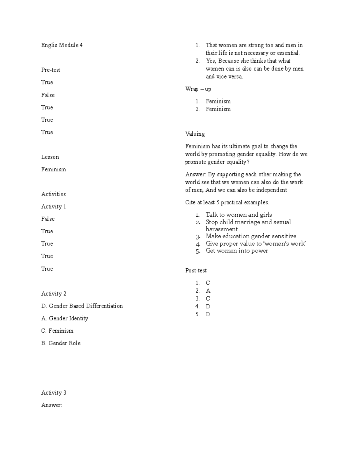 Englis Module 4 - Gender Based Differentiation A. Gender Identity C ...