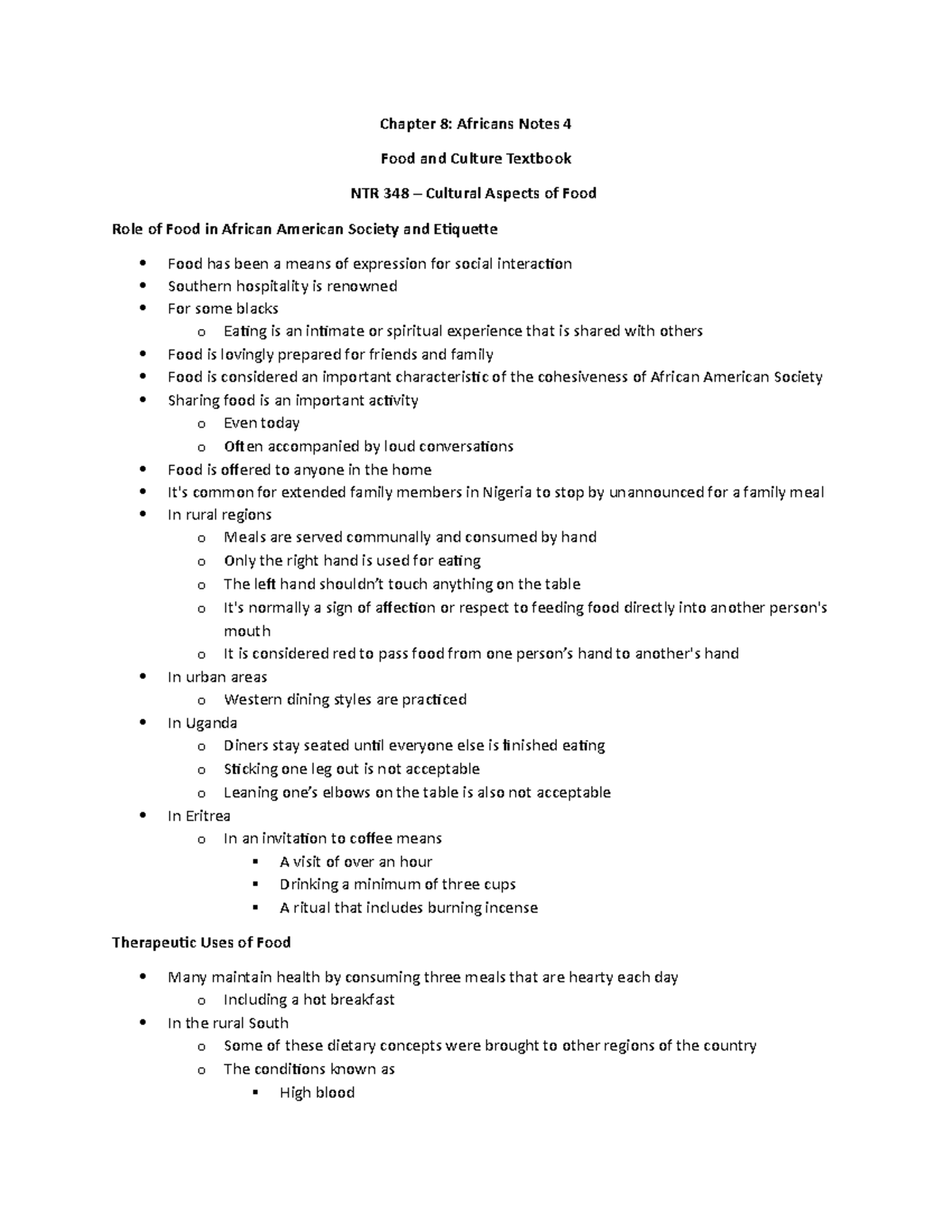 Chapter 8 - Food and Culture Textbook Notes 4 - Chapter 8: Africans ...