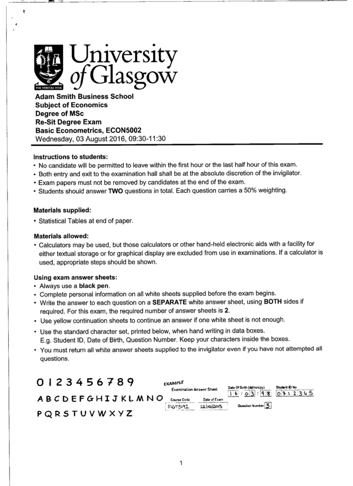 Econ5002 1 Basic Econometrics 2016 08 Econ5002 Studocu