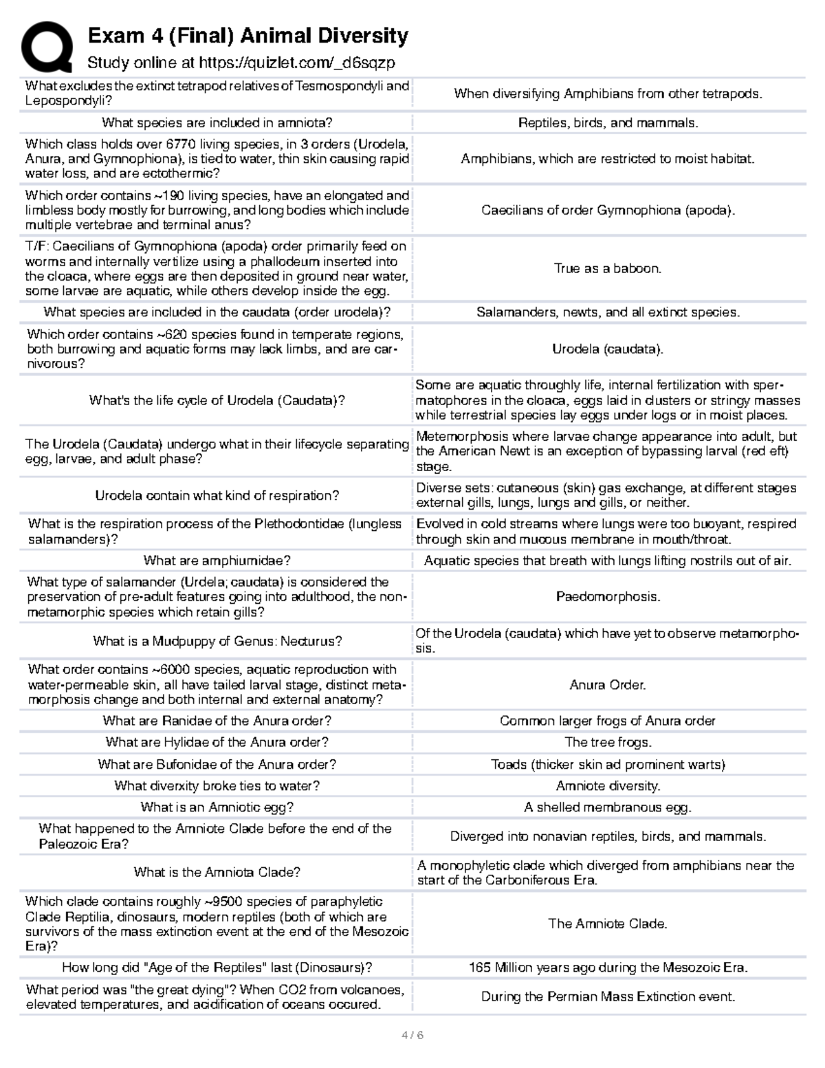 Animal Diversity Final - Exam 4 (Final) Animal Diversity Study online ...