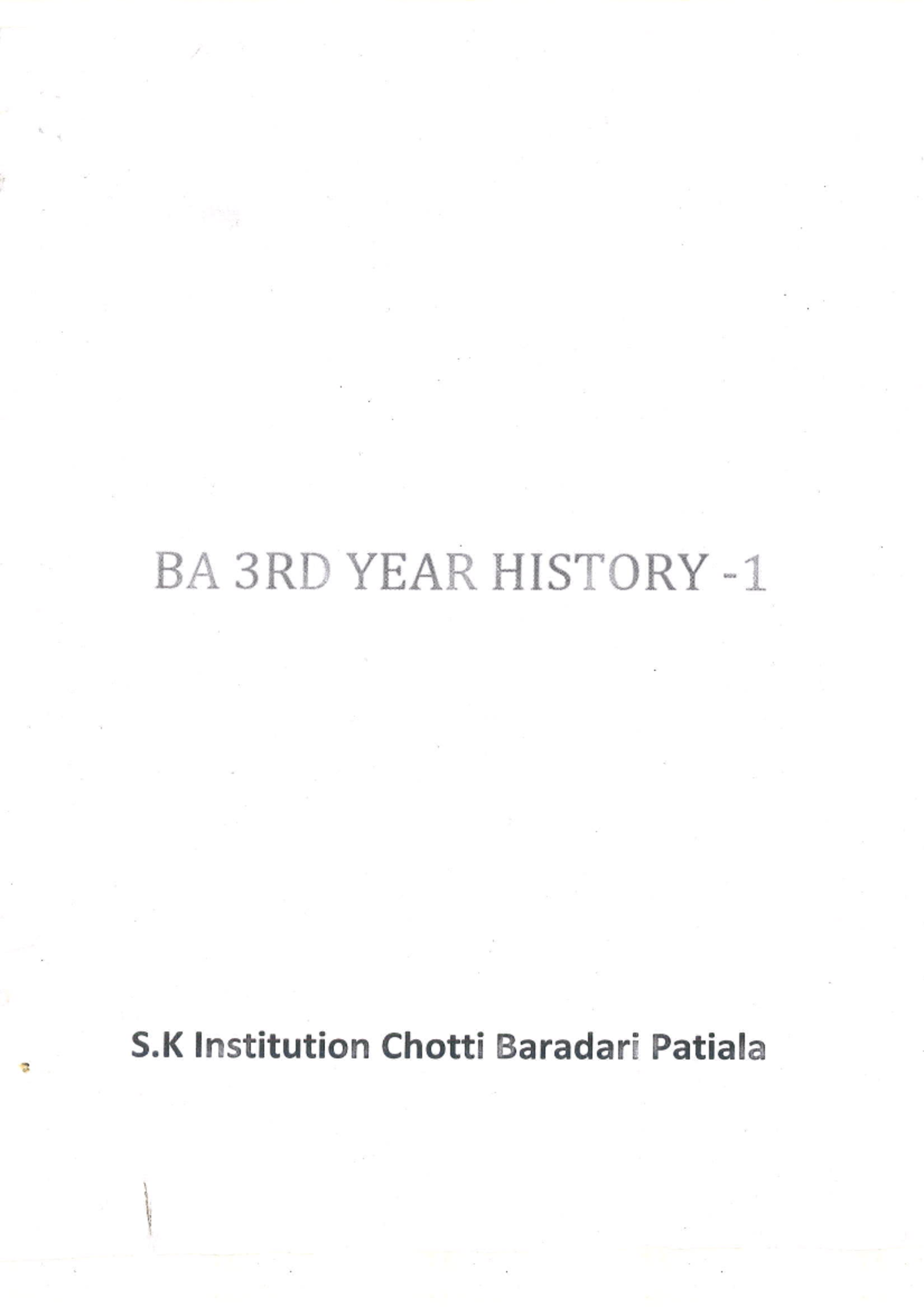 BA III YEAR HISTORY - BA 3RD YEAR HISTORY S Institution Chotti Baradari ...