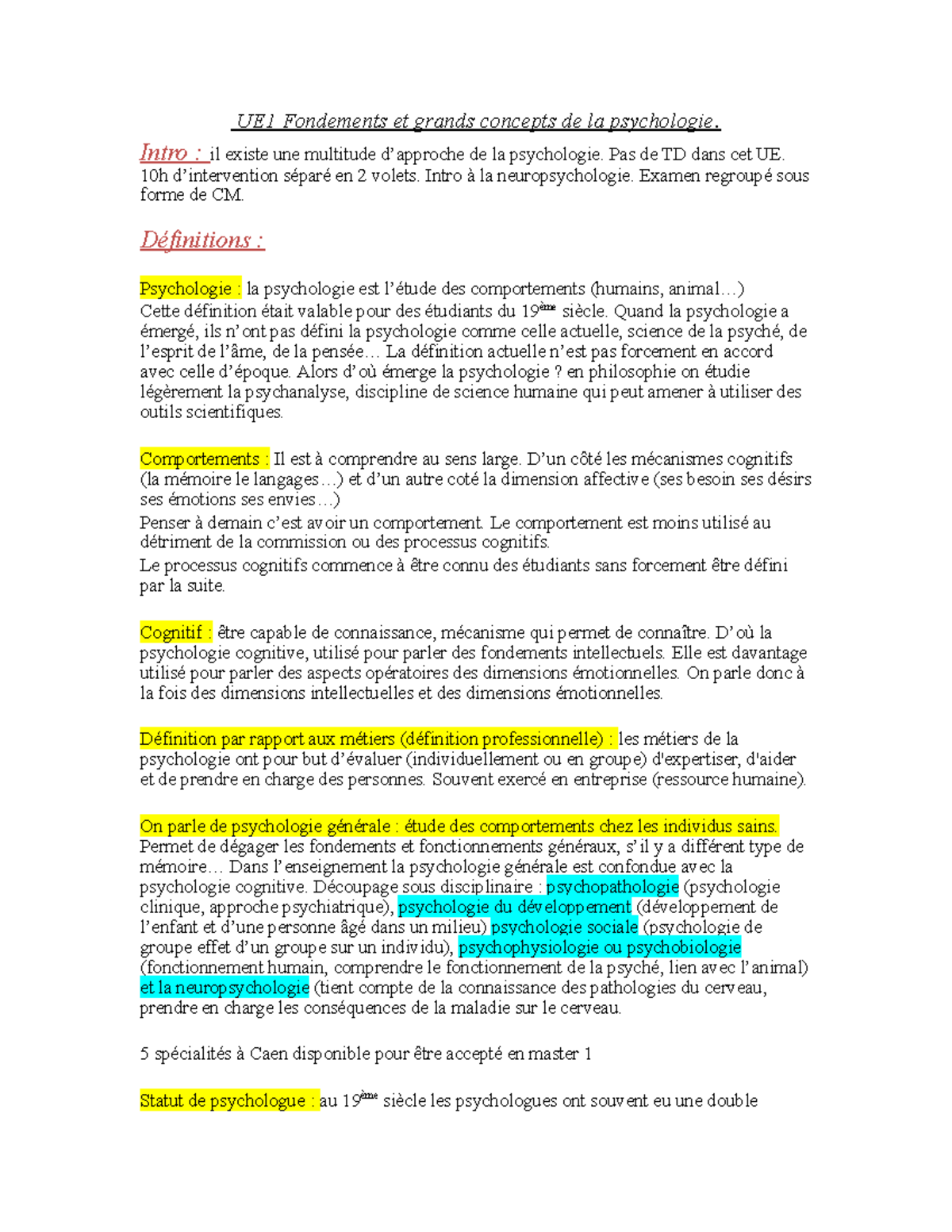 Fondements et grands concepts de la psychologie - Intro : il existe une ...