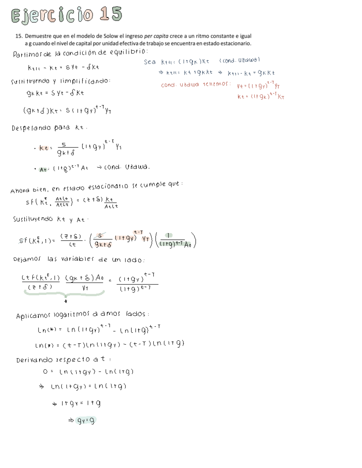 1 Sol. Cuad de Ejerc- Solow - 8 Partimos de la condición de equilibrio : Sea ktt : (1+ GF)Kt ...