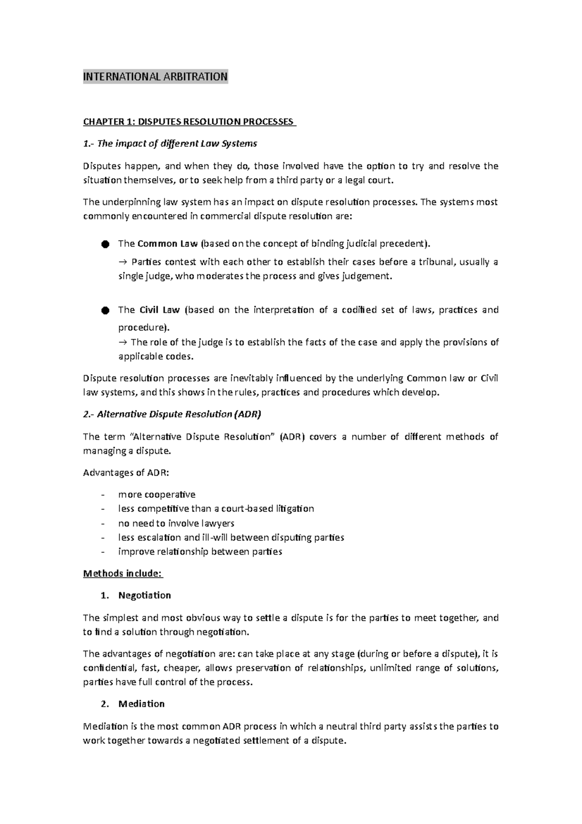 Internationa Arbitration - INTERNATIONAL ARBITRATION CHAPTER 1 ...