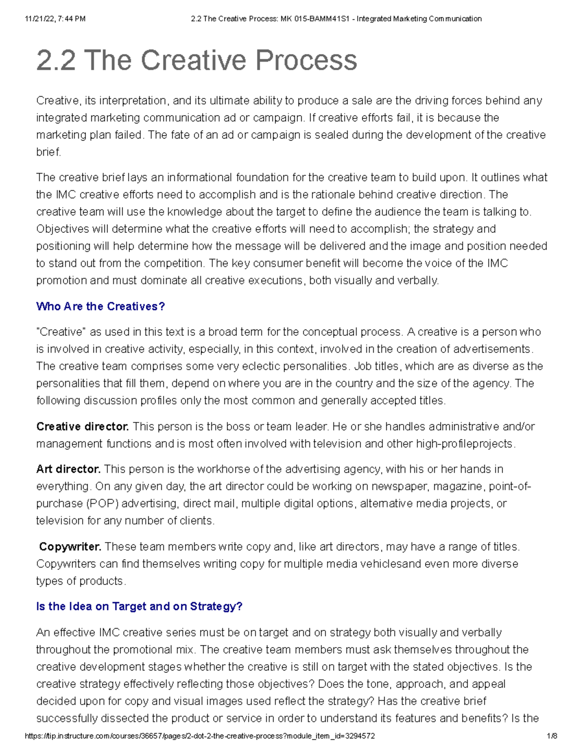 The Creative Process Integrated Marketing Communication - 2 The ...