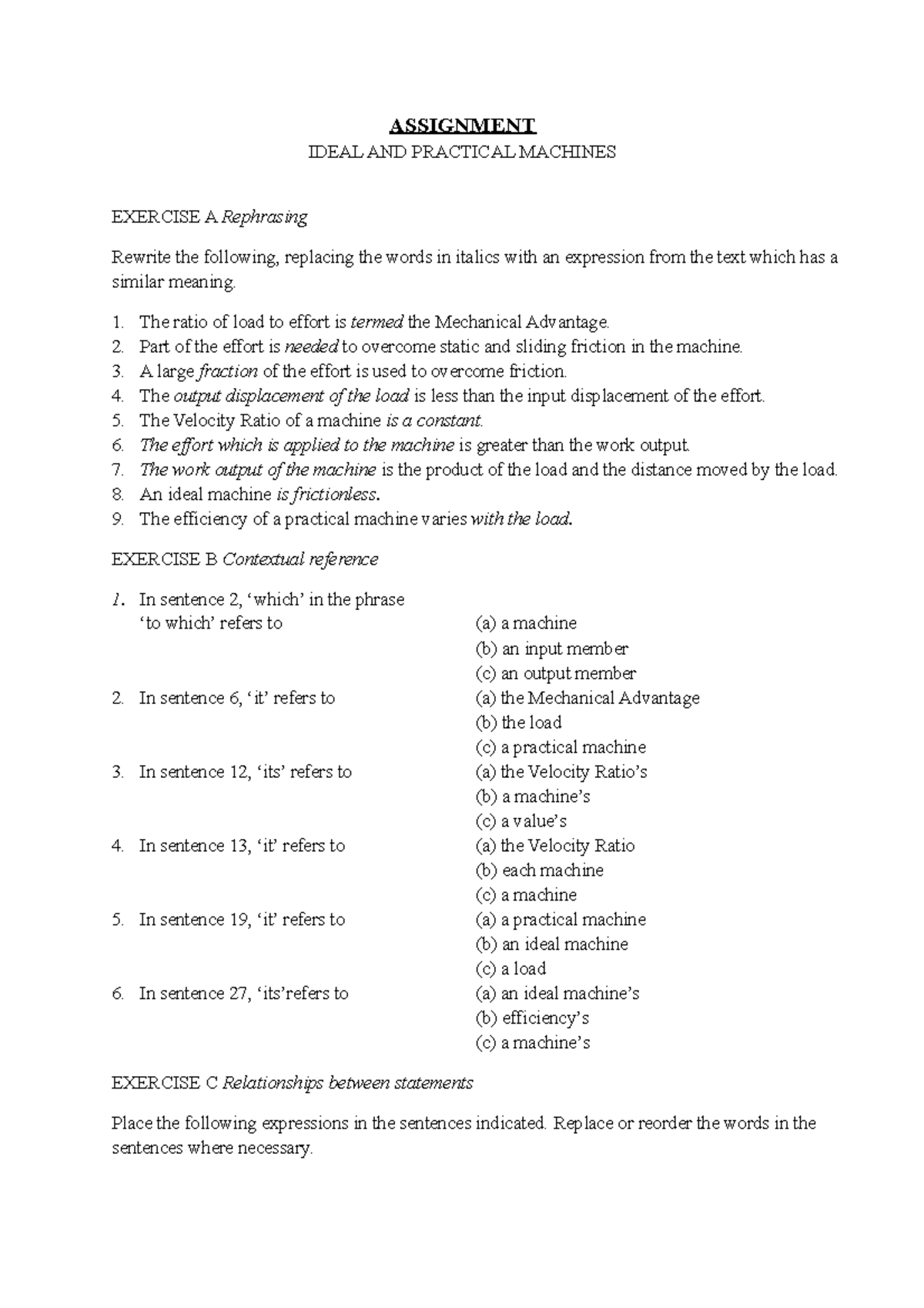 Ideal 3MM - Teknical English - ASSIGNMENT IDEAL AND PRACTICAL MACHINES ...