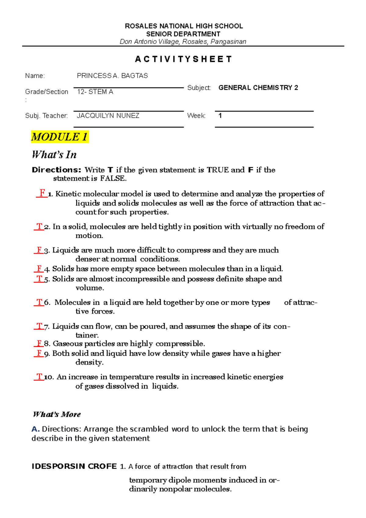 Whole quarter- Module 1-3 ( General Chemistry 2) - ROSALES NATIONAL ...