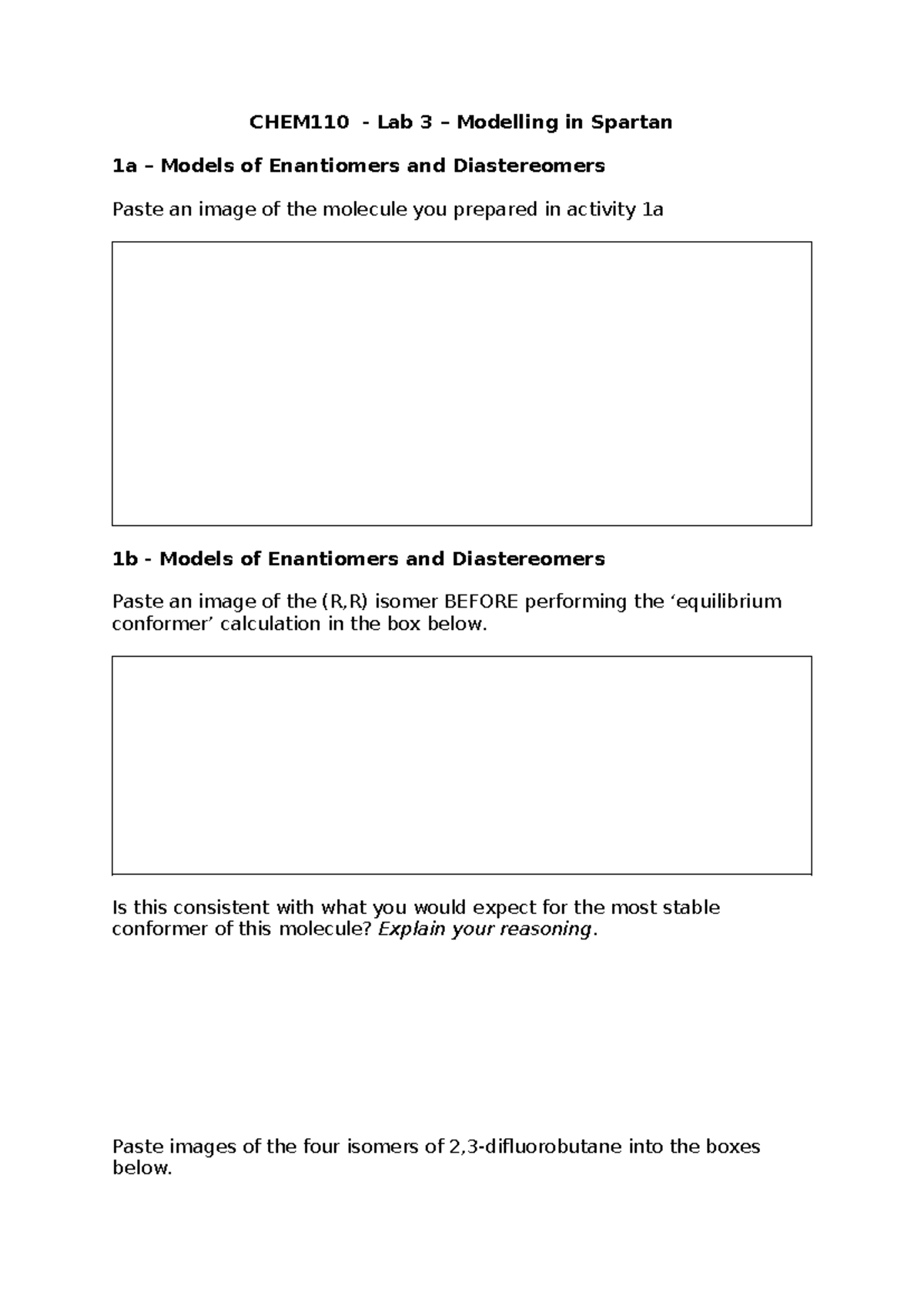 CHEM110 Lab 3 Template - CHEM110 - Lab 3 – Modelling in Spartan 1a ...