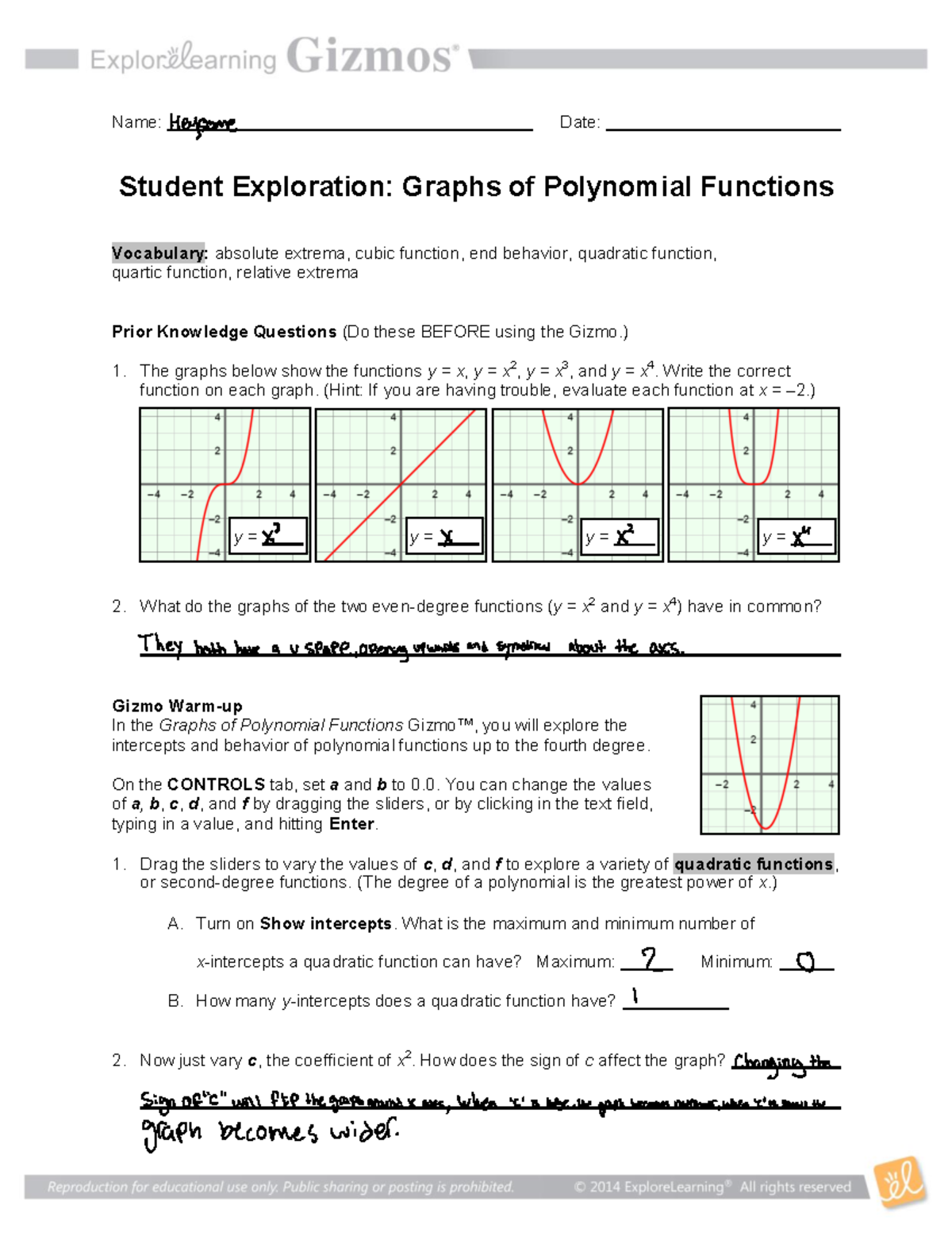 MHF4U-Unit1-Graphs Polynomial Funcs SE - Name: Date: Student ...