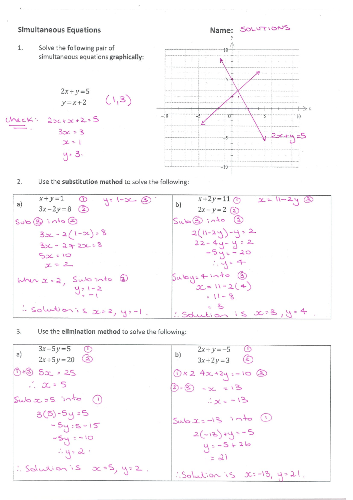Simultaneous equations Topic Test with solutions - Studocu