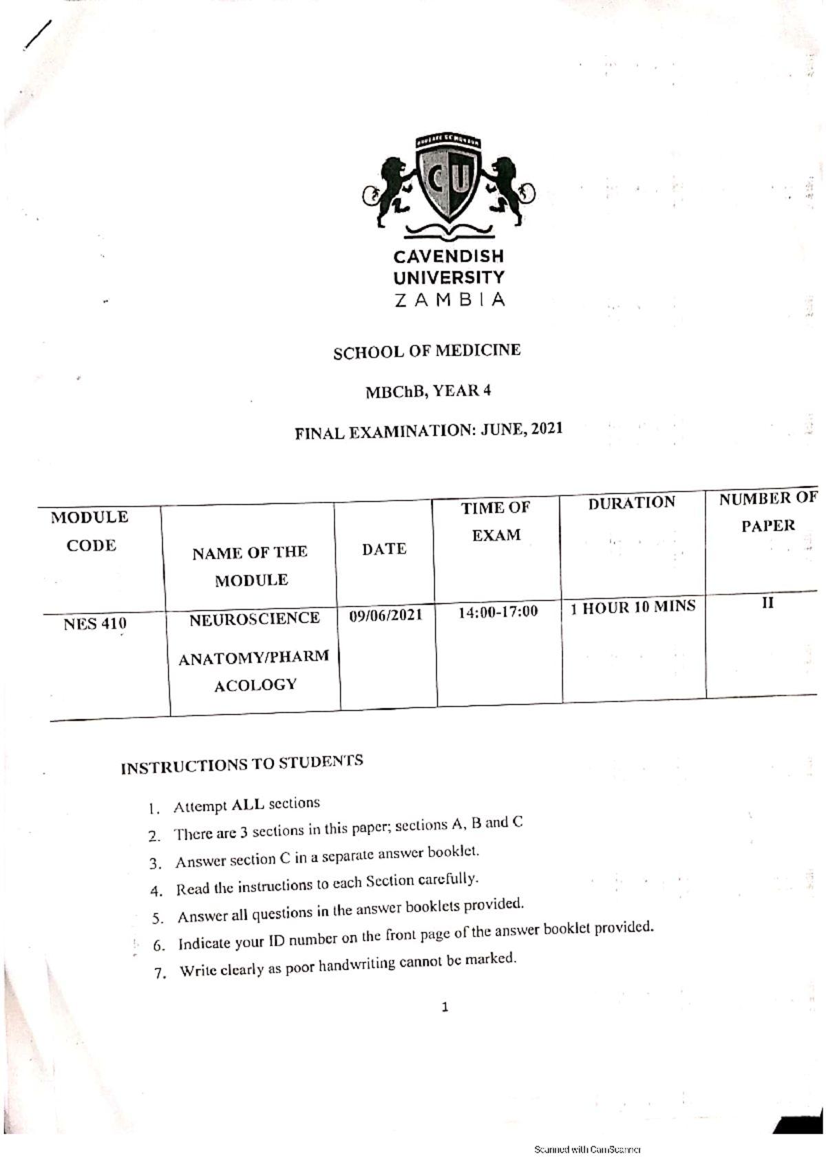 Neuro paper 2 - Practice material - NER - Studocu