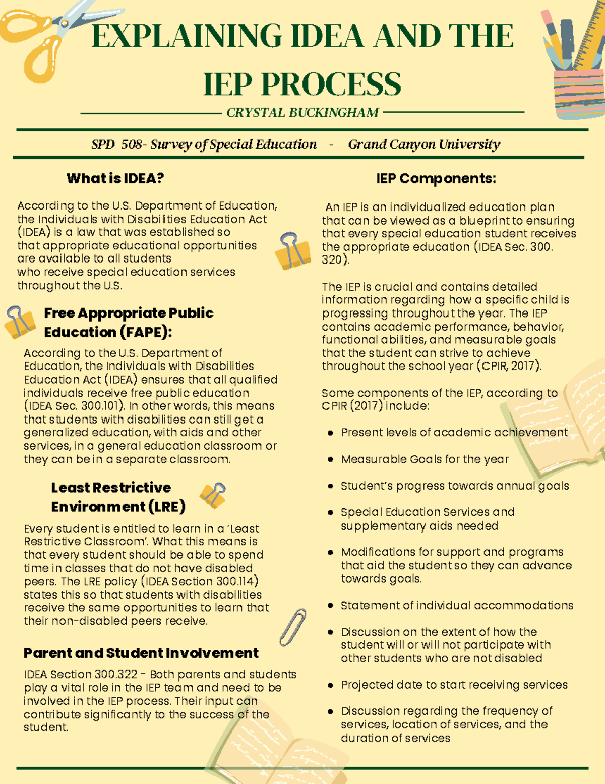 SPD 508 - Explaining IDEA and the IEP Process - EXPLAINING IDEA AND THE ...