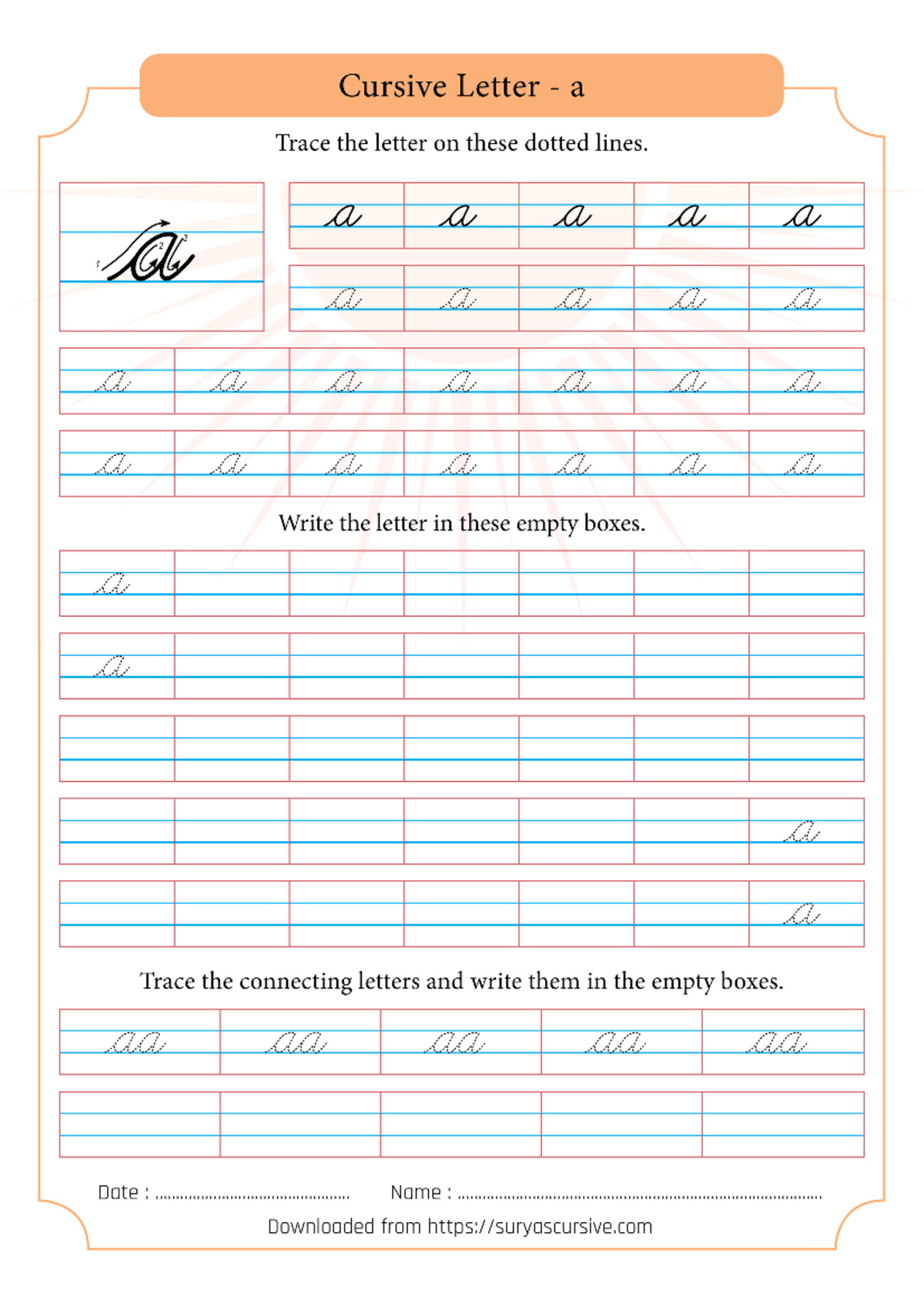 LOWERCASE ALL LETTERS.pdf - Cursive Letter a Trace the letter on these ...