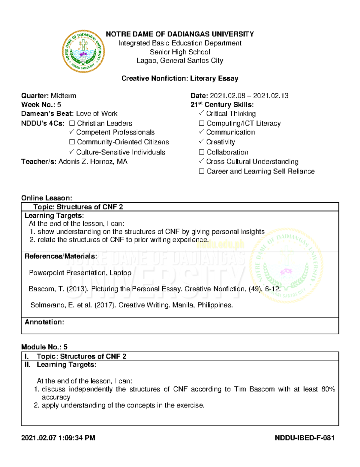 CNF Module 5 Students Copy - NOTRE DAME OF DADIANGAS UNIVERSITY ...