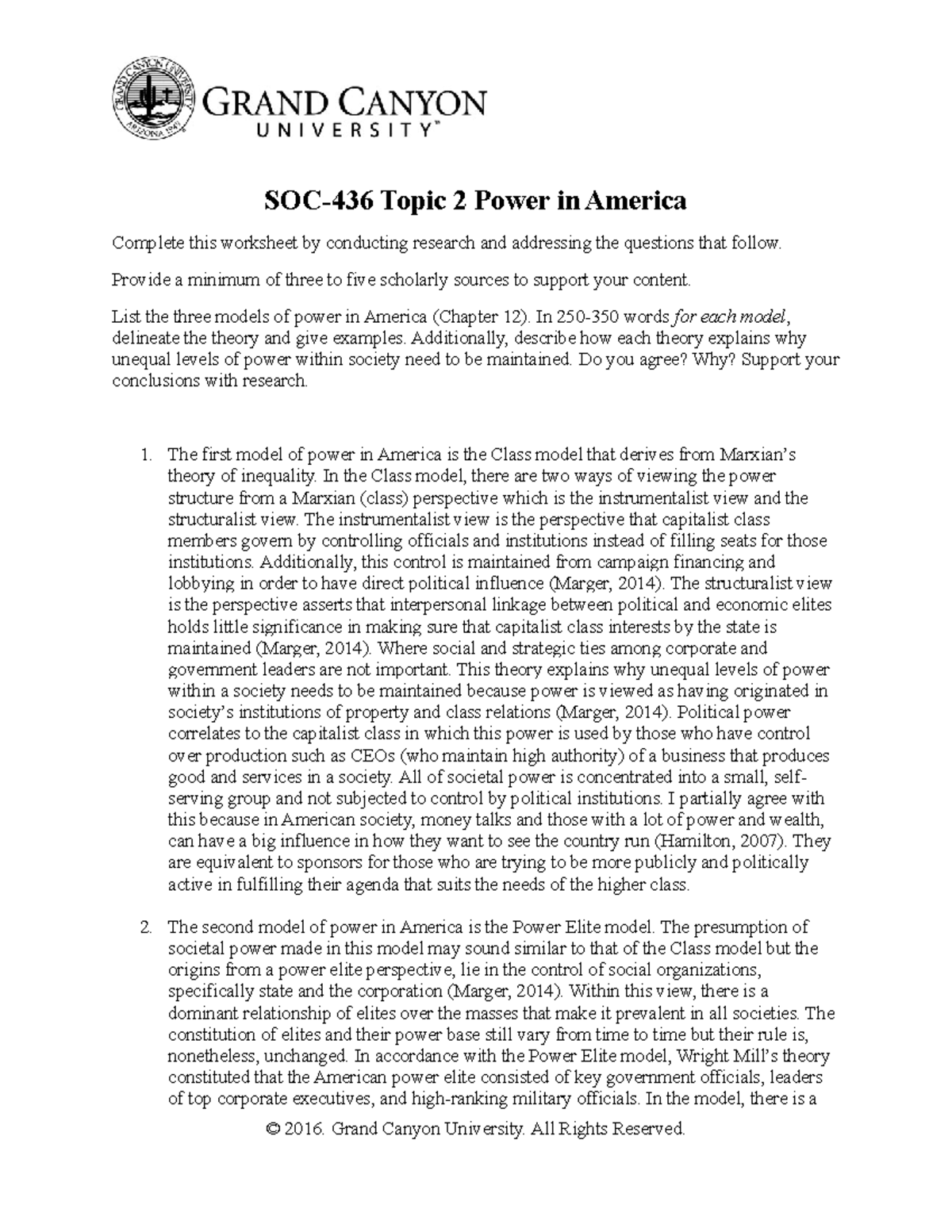 Power in America Worksheet - SOC-436 Topic 2 Power in America Complete ...