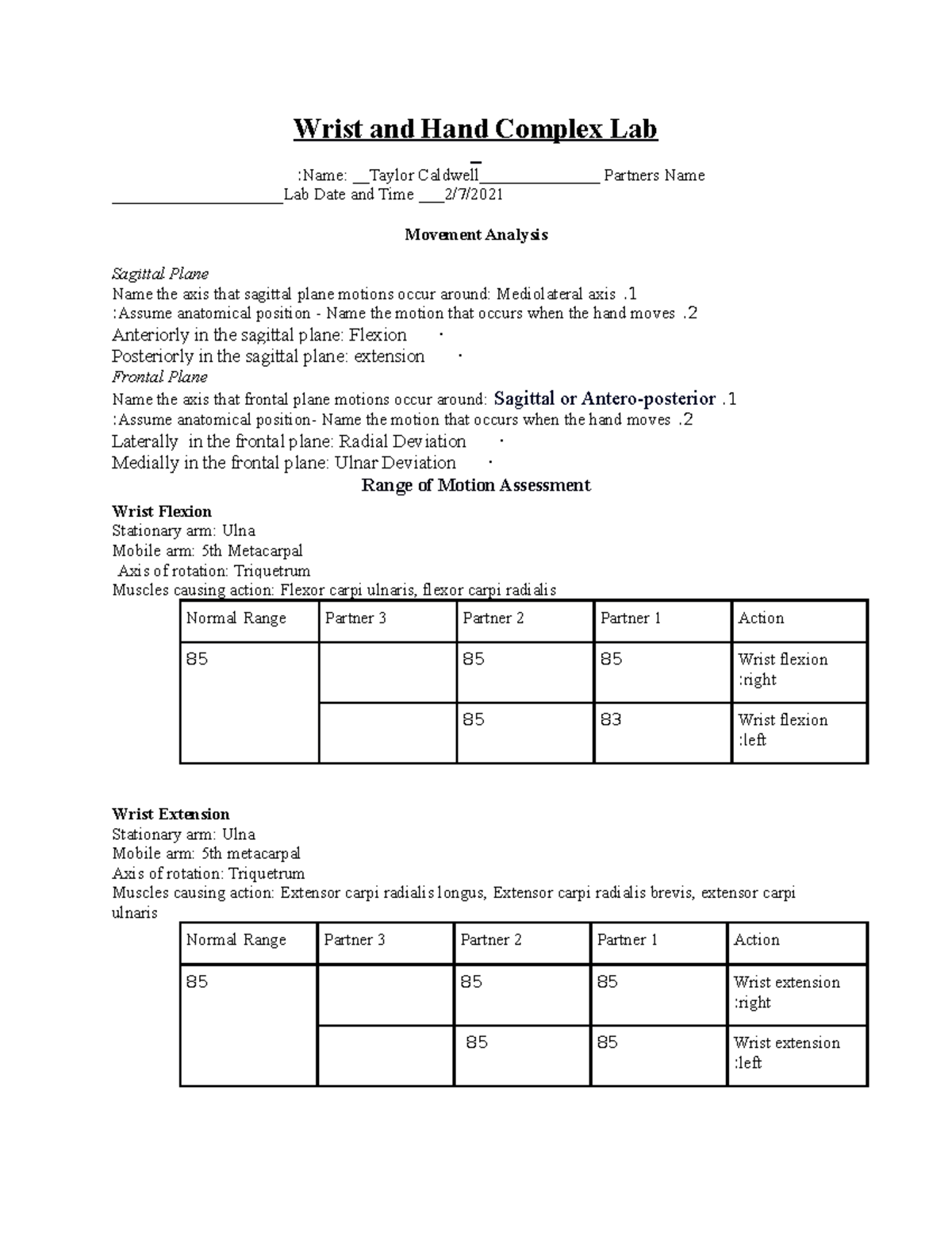 EXS335L- Wrist and Hand Complex Lab - Wrist and Hand Complex Lab ...