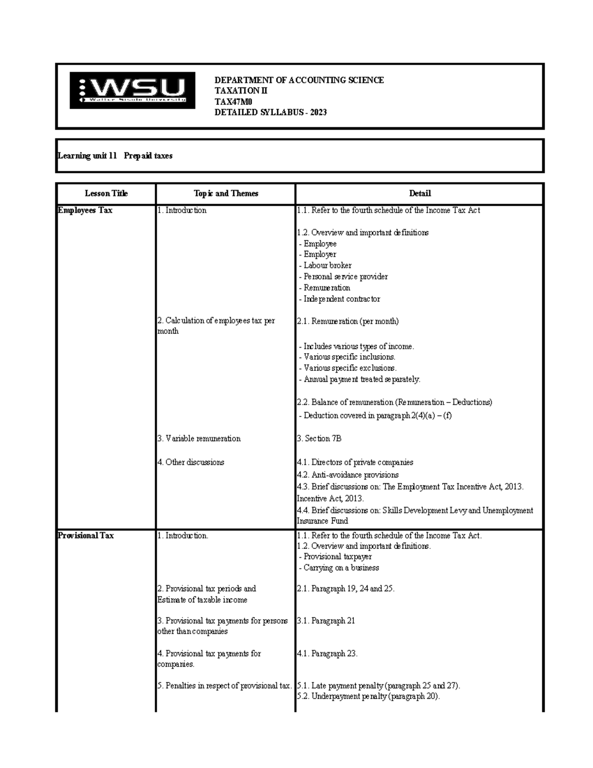 Taxation Prepaid taxes - DEPARTMENT OF ACCOUNTING SCIENCE TAXATION II ...