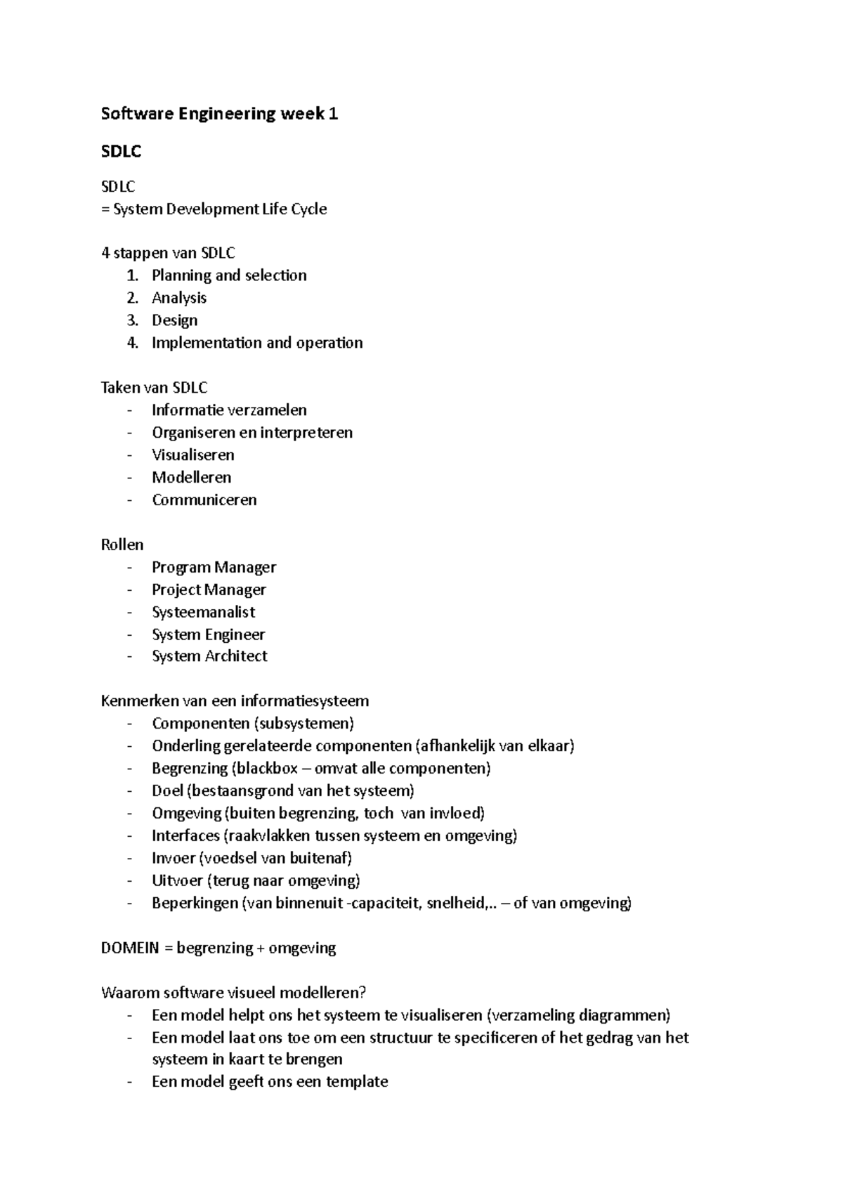 Software Engineering week 1 - Planning and selection 2. Analysis 3. Design 4. Implementation and ...