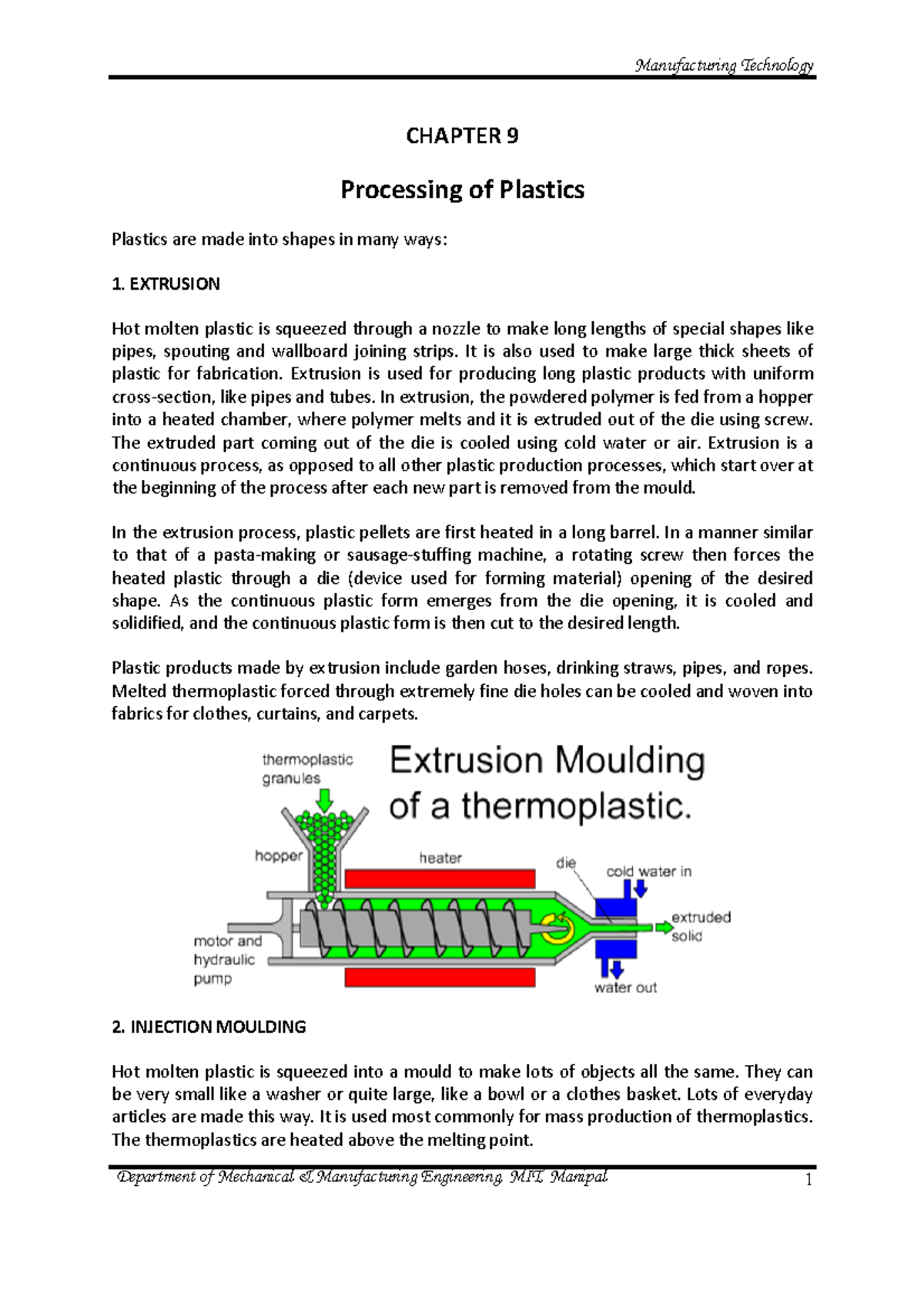 Plastics - Extrusion, Injection moulding, Reaction-injection moulding ...