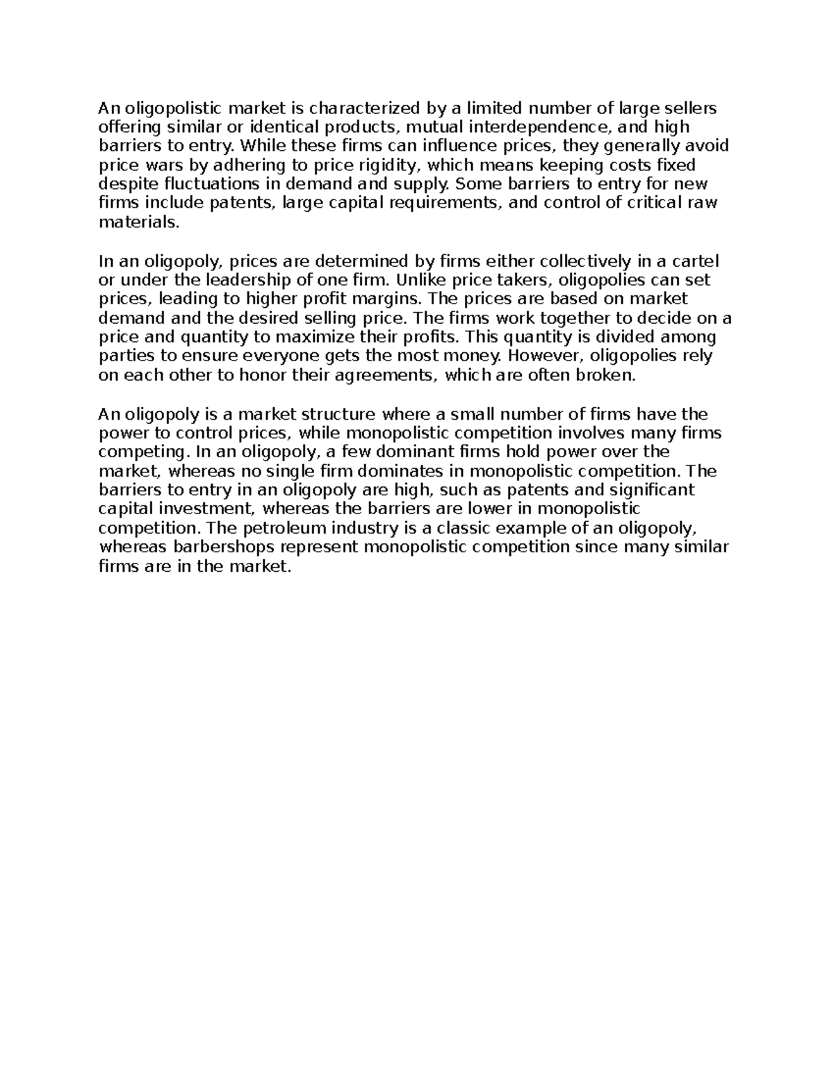 ECO 201 dis 7 - eco discussion - An oligopolistic market is ...