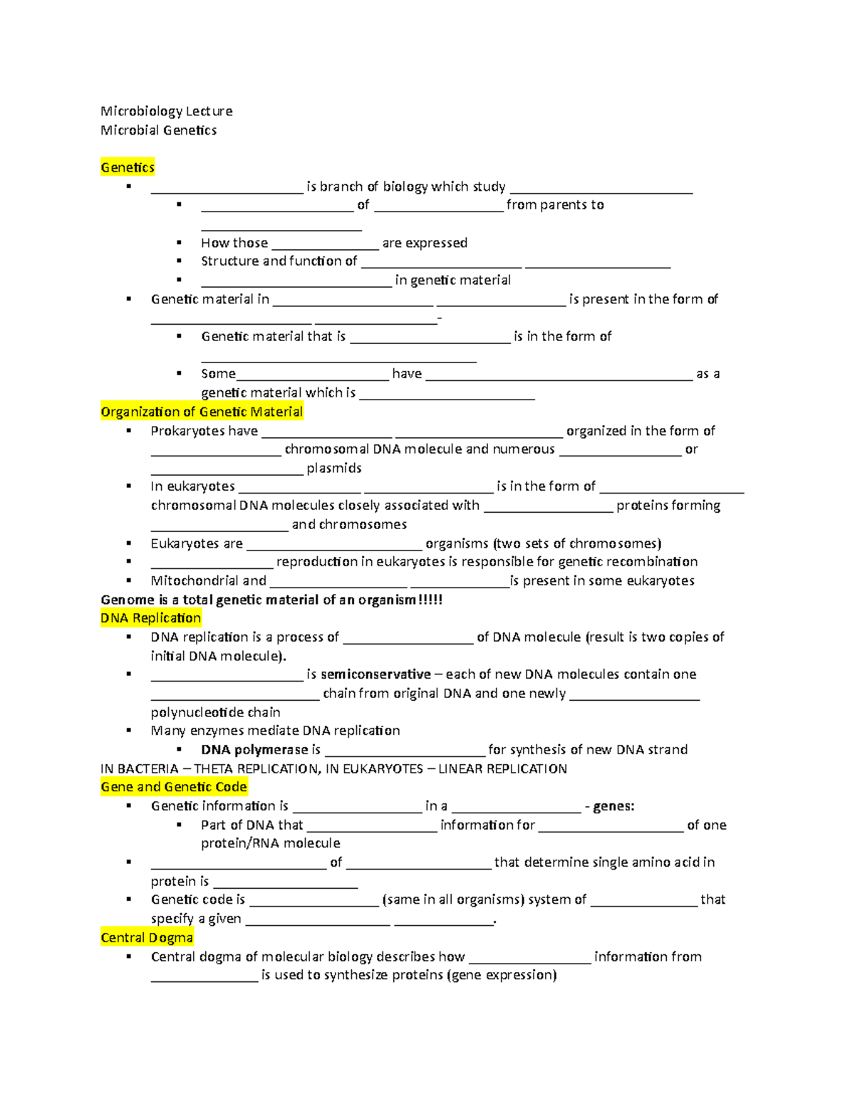 Microbiology Lecture Microbial Genetics Outline - Microbiology Lecture ...
