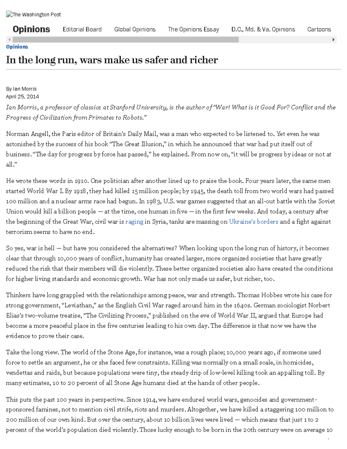 In the long run, wars make us safer and richer - The Washington Post ...