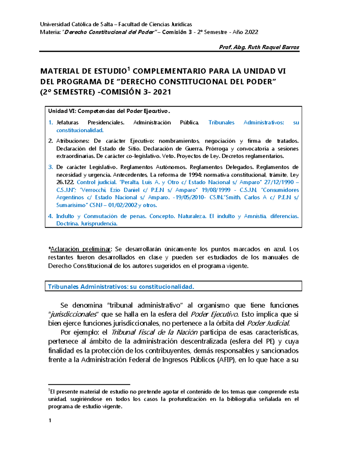 Unidad VI -Der Const del Poder- C3 - Materia: “ Derecho Constitucional ...
