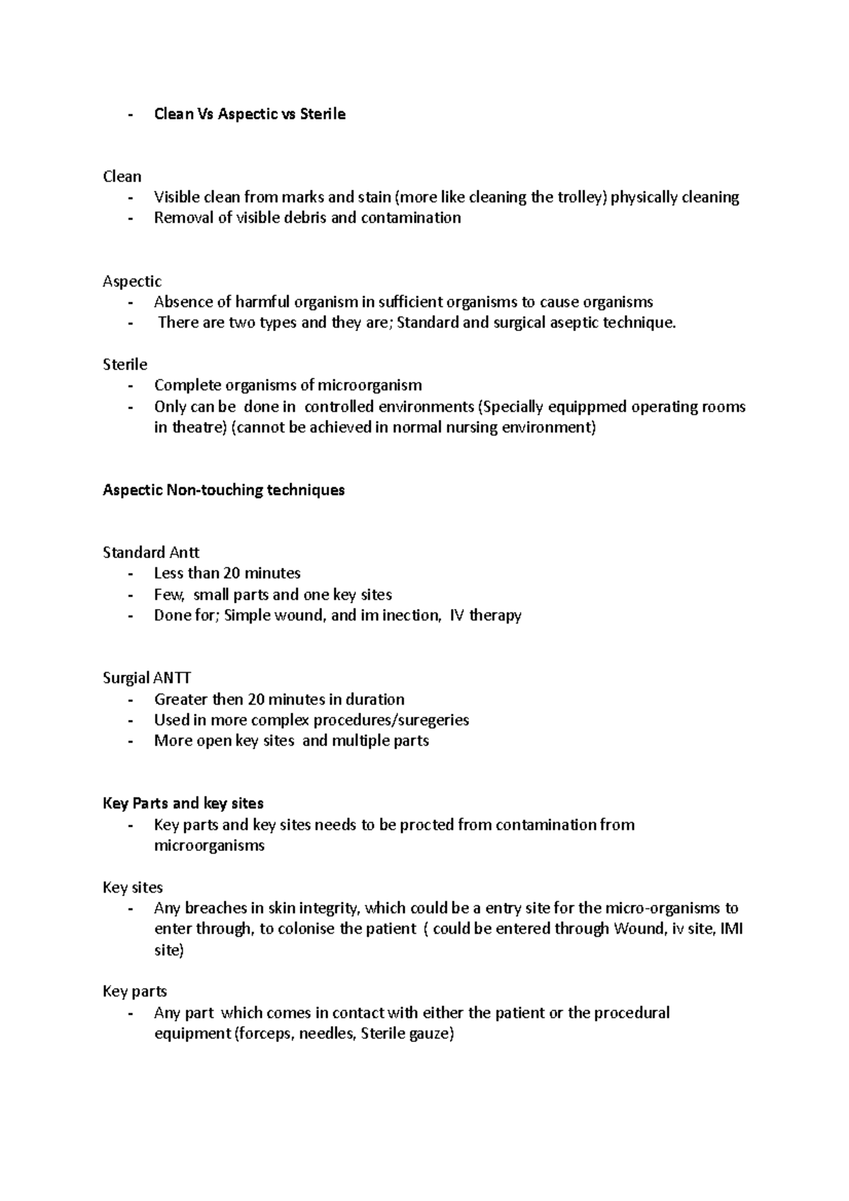 Proefessiona practice end of sem revison - Clean Vs Aspectic vs Sterile ...