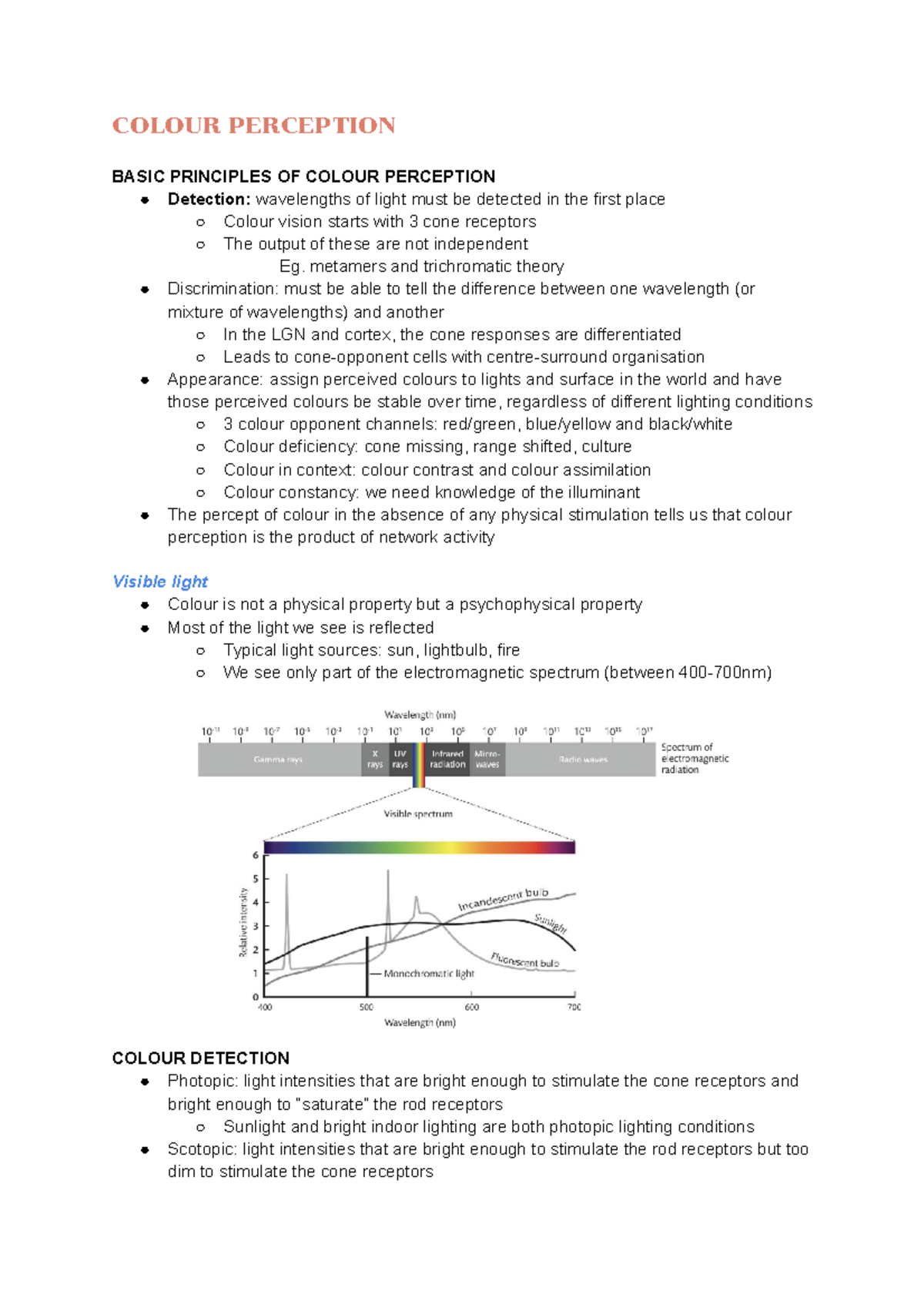 FINAL EXAM NOTES - COLOUR PERCEPTION BASIC PRINCIPLES OF COLOUR ...