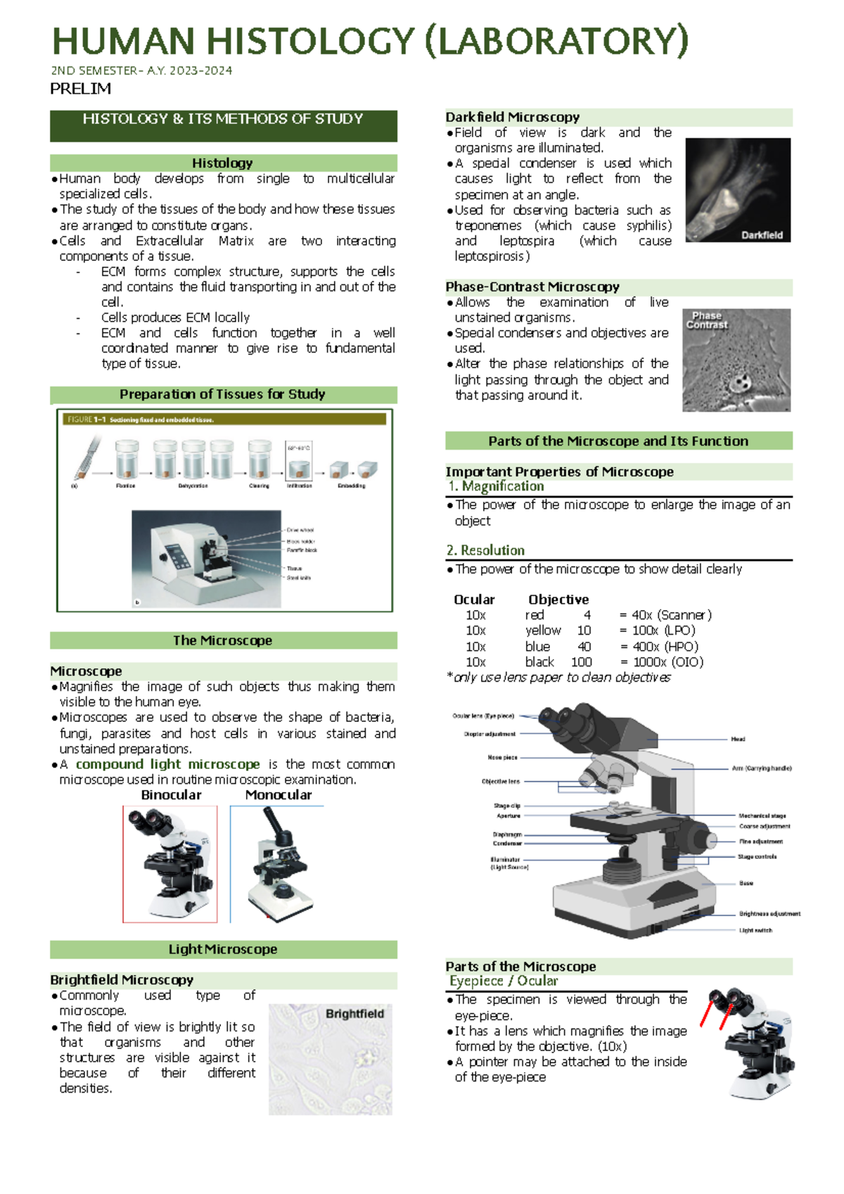 Histo-Lab Transes-Prelim-Finals - HUMAN HISTOLOGY (LABORATORY) 2ND SEMESTER- A. 2023- PRELIM ...