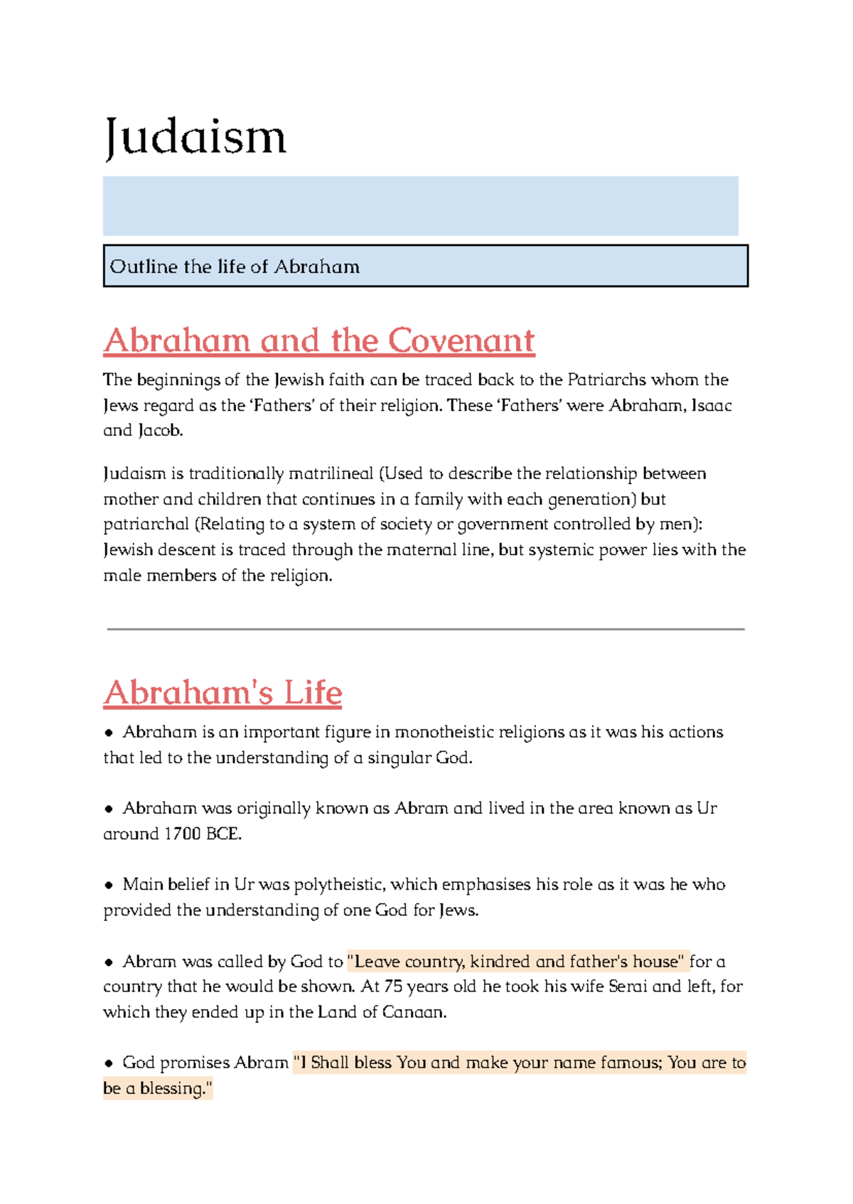 Religion - Judaism Lkfjlkjefkljeflkwjljfljfwlkjfljflwe Outline the life ...