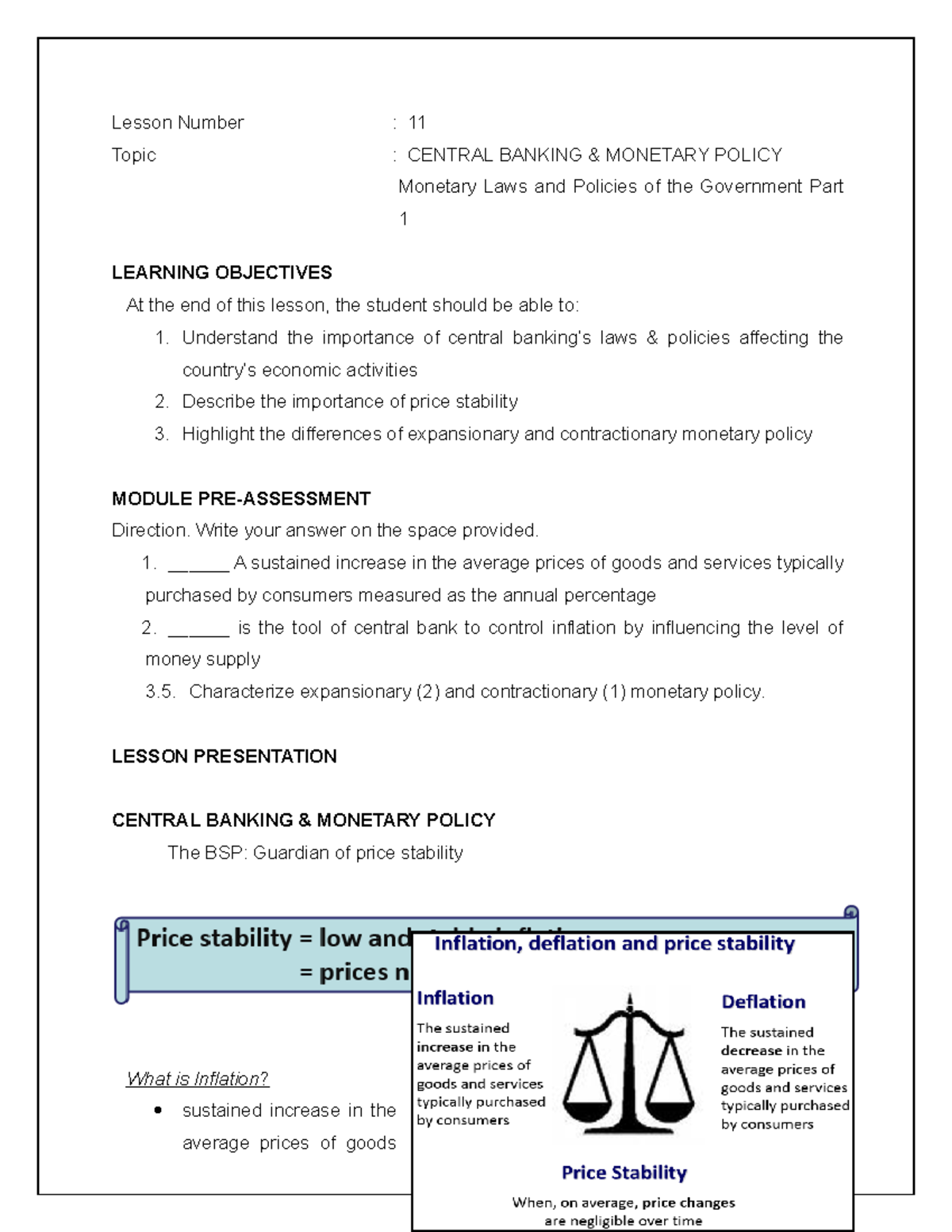 11 Monetary Policy and Central Banking Kneura - Lesson Number : 11 ...