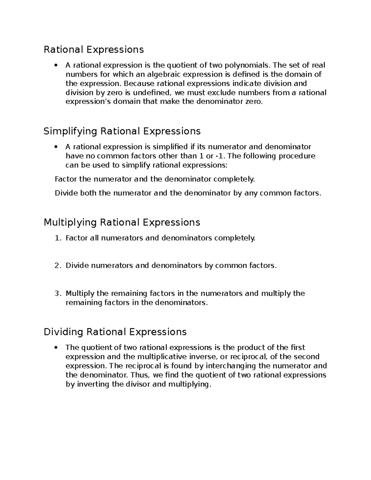 Chapter 6 Math Notes - Rational Expressions A rational expression is ...