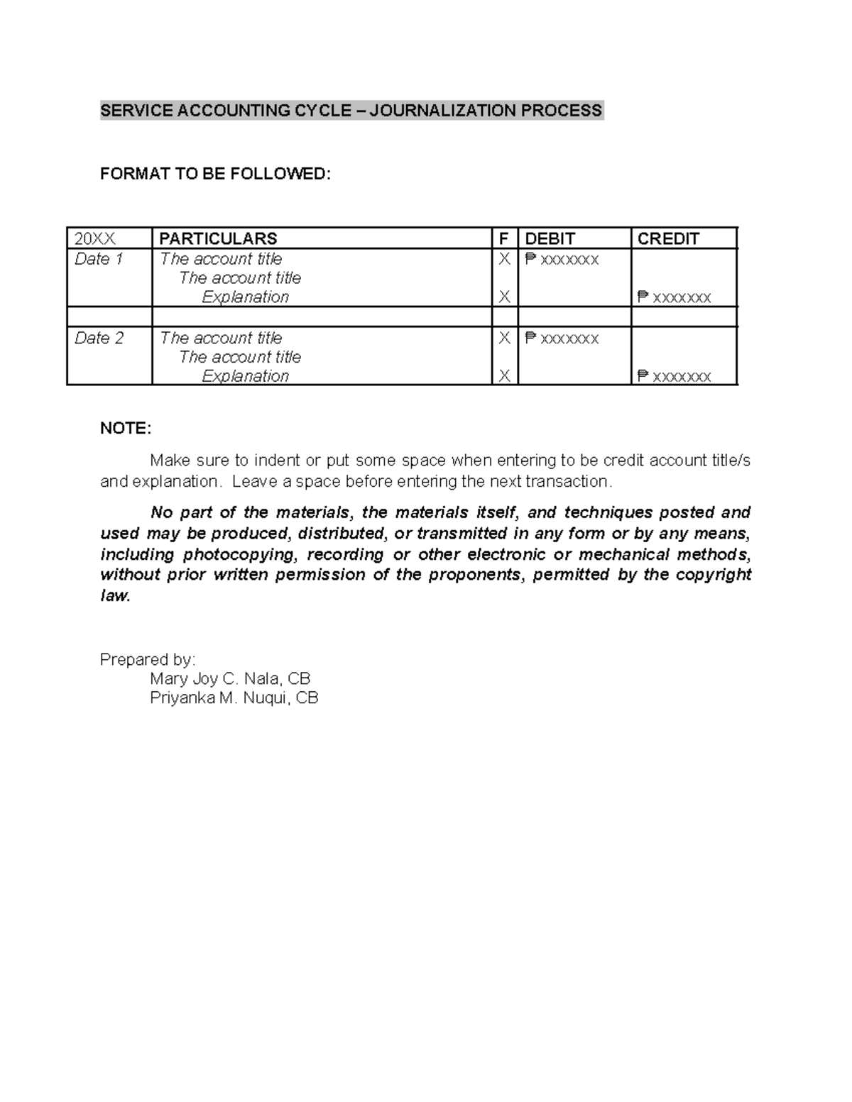 Service Accounting Cycle - Journalization Process - SERVICE ACCOUNTING ...