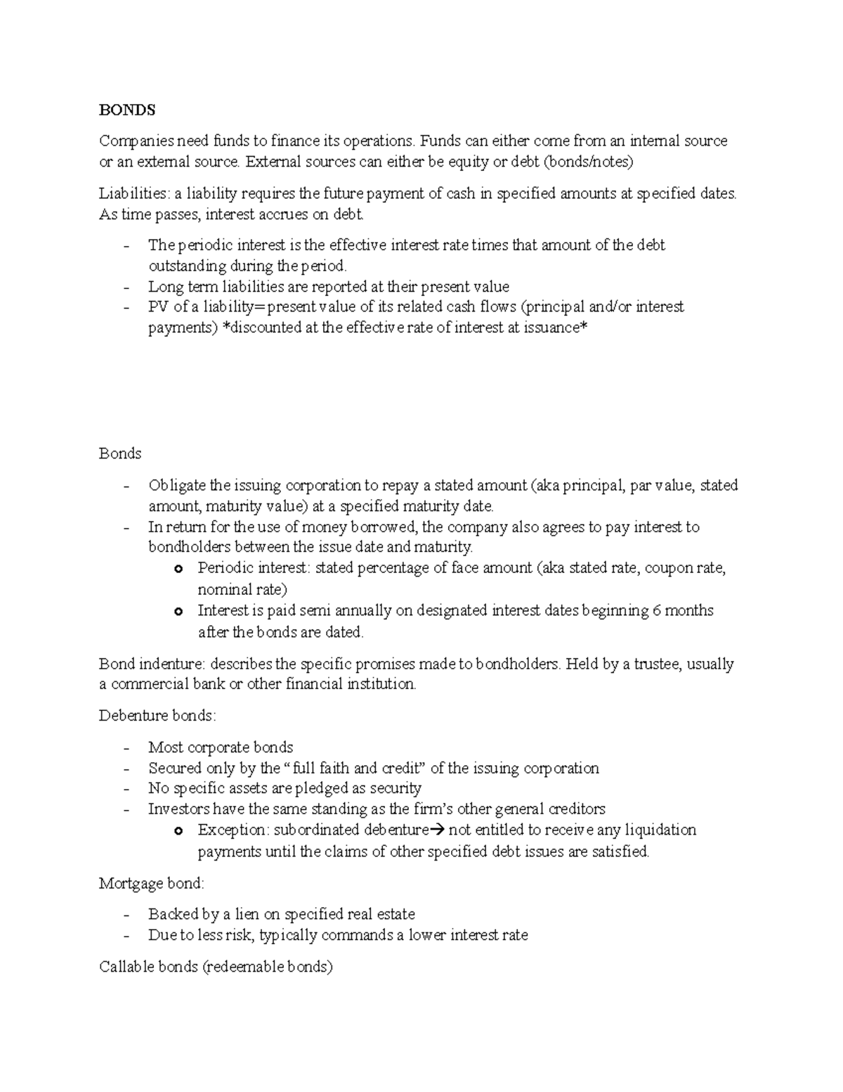 Int 2 bonds - Lecture notes Bond Accounting - BONDS Companies need ...