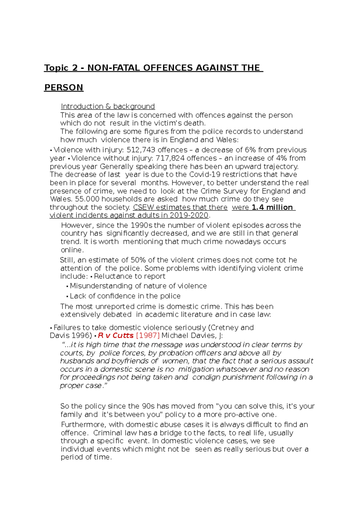 Non fatal offences - Topic 2 - NON-FATAL OFFENCES AGAINST THE PERSON ...