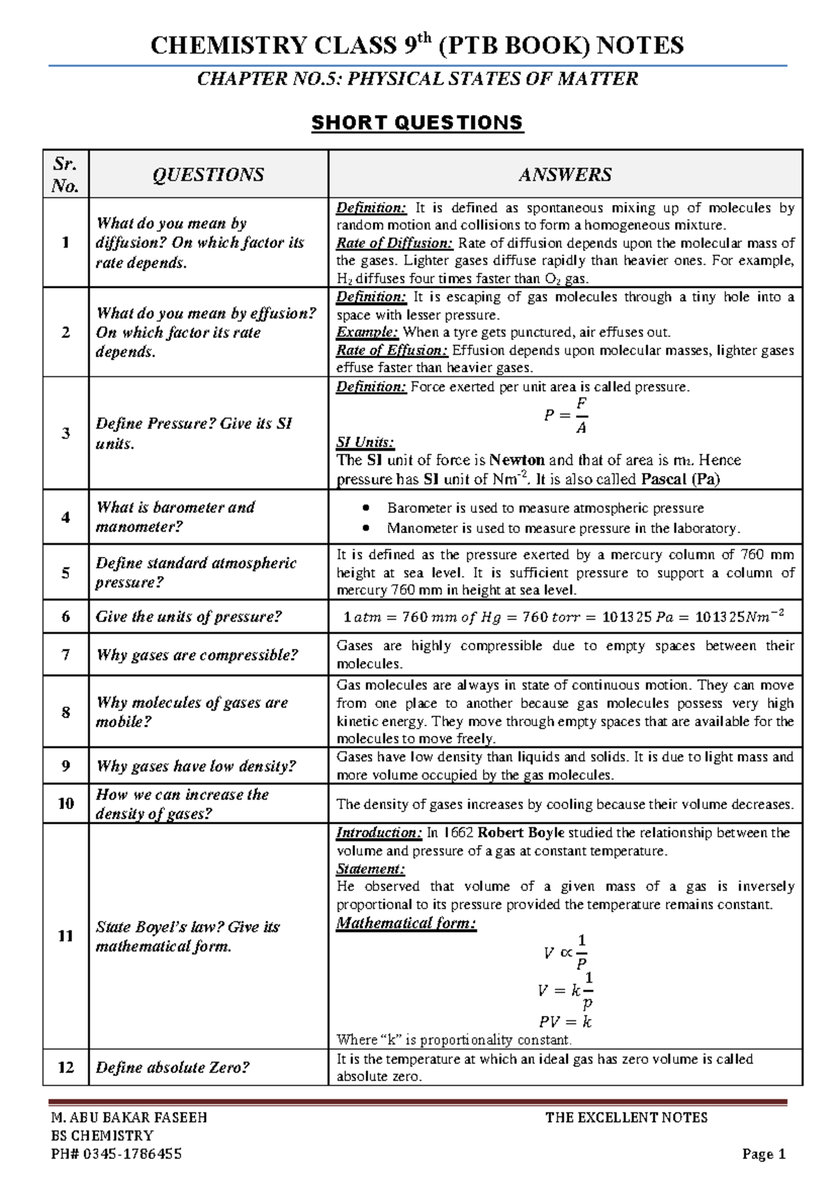 Chapter 5 Notes Class 9th - CHEMISTRY CLASS 9 (PTB BOOK) NOTES CHAPTER ...