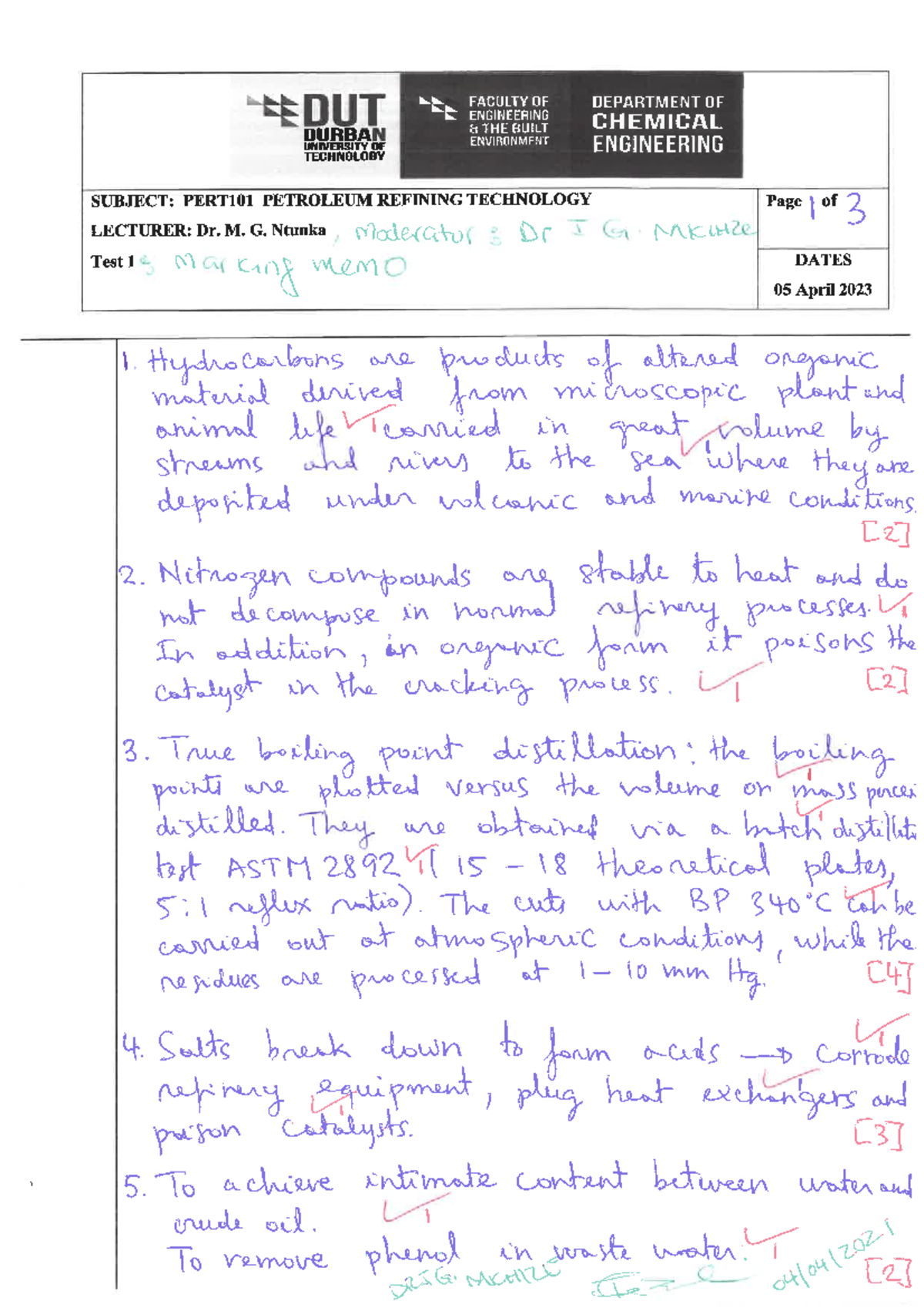 Marking memo Test 1 - Studocu