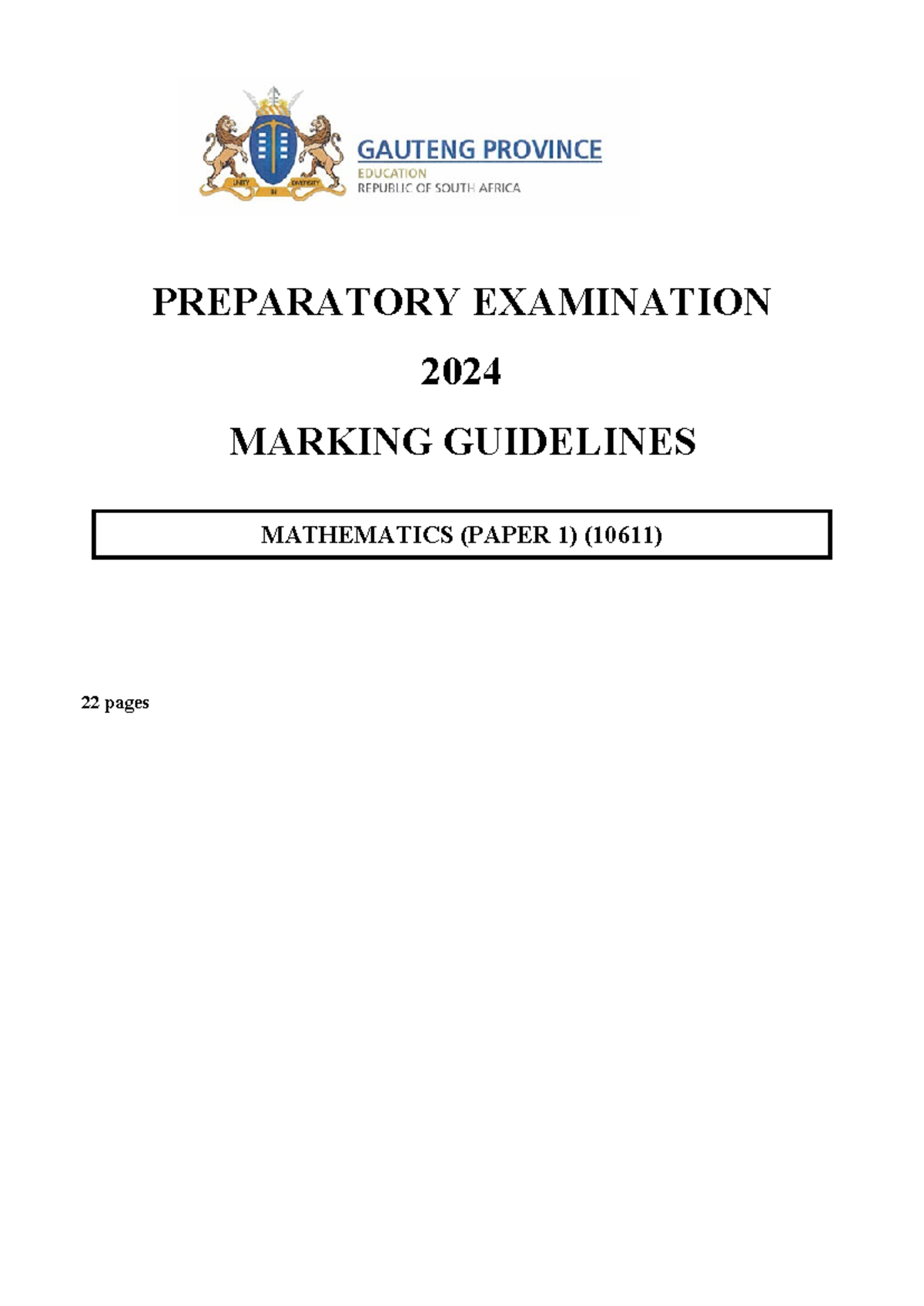 G12 Maths P1 Sept GP 2024 Memo - PREPARATORY EXAMINATION 2024 MARKING GUIDELINES MATHEMATICS ...