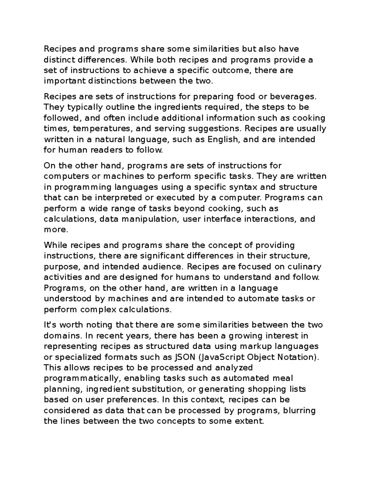 6th - practice - Recipes and programs share some similarities but also ...