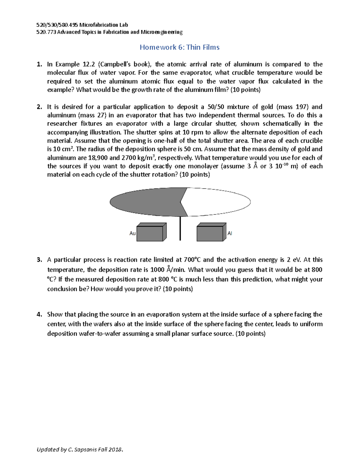 HW6 Thin Films - HW6 - 520/530/580 Microfabrication Lab 520 Advanced ...