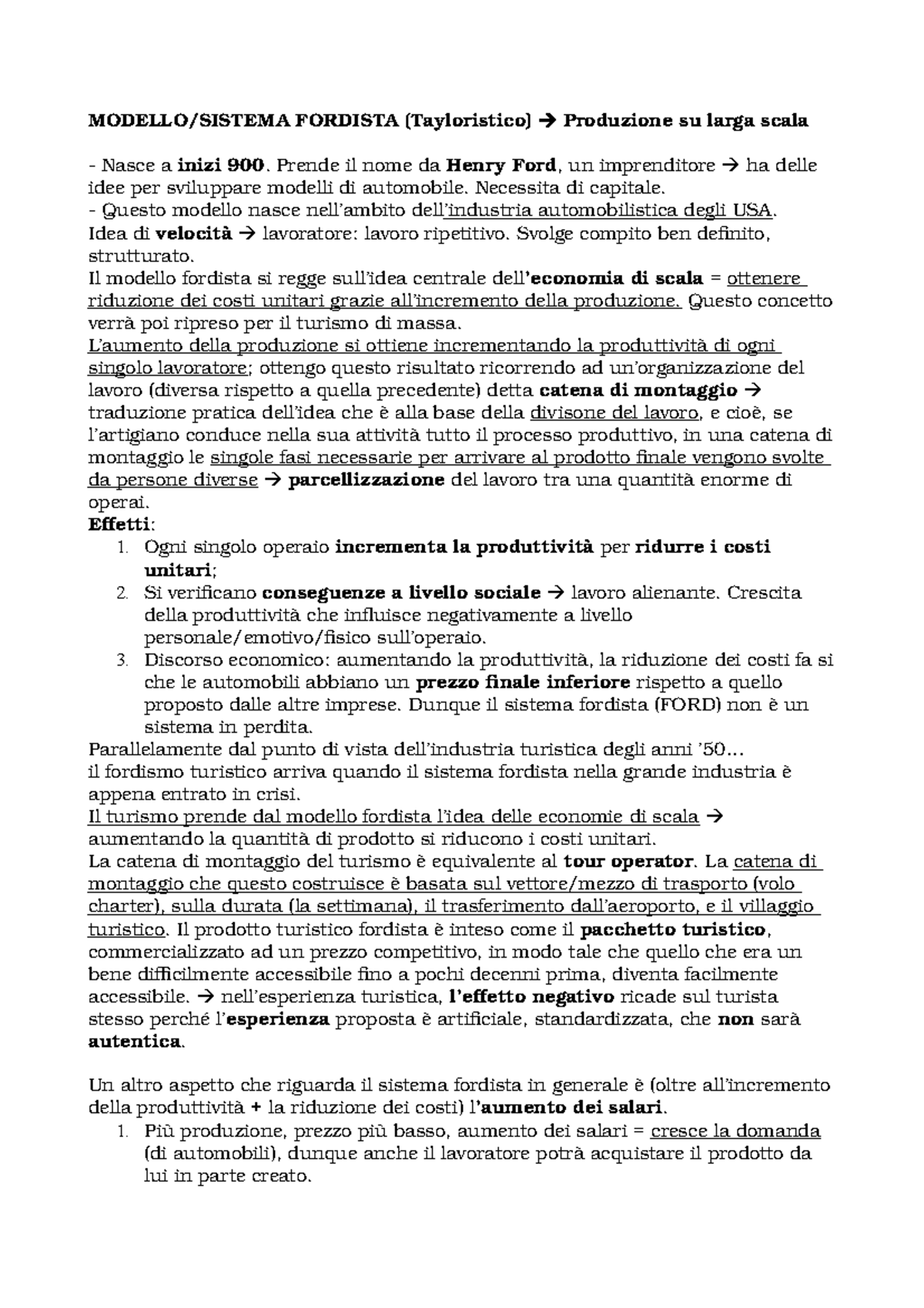 Economia modello fordista - FORDISTA (Tayloristico) Produzione su larga ...