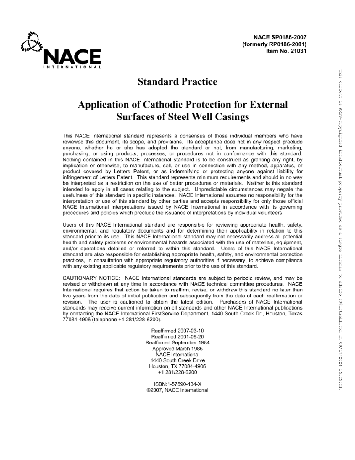 NACE SP0186-2007 - APUNTES - NACE (formerly NACE Item No. 21031 ...